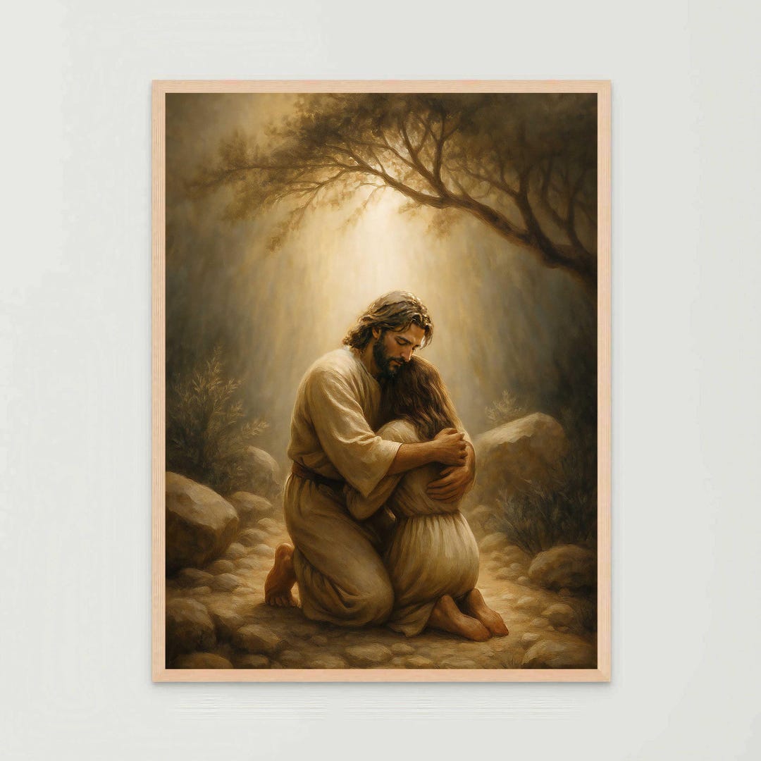 Close to Jesus, Christian Wall Art, Jesus Hugging Girl, Jesus Portrait ...