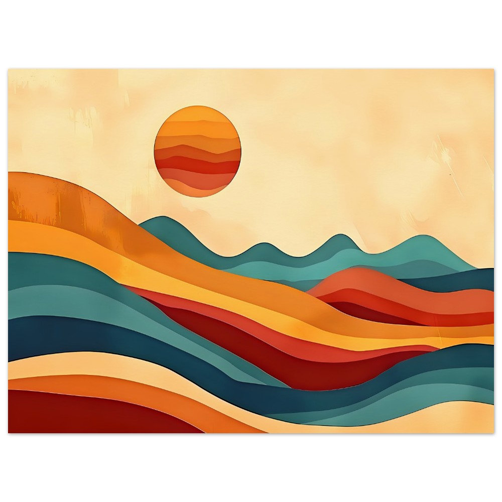 Abstract Sunset Landscape Canvas Art Wavy Desert Hills Illustration ...