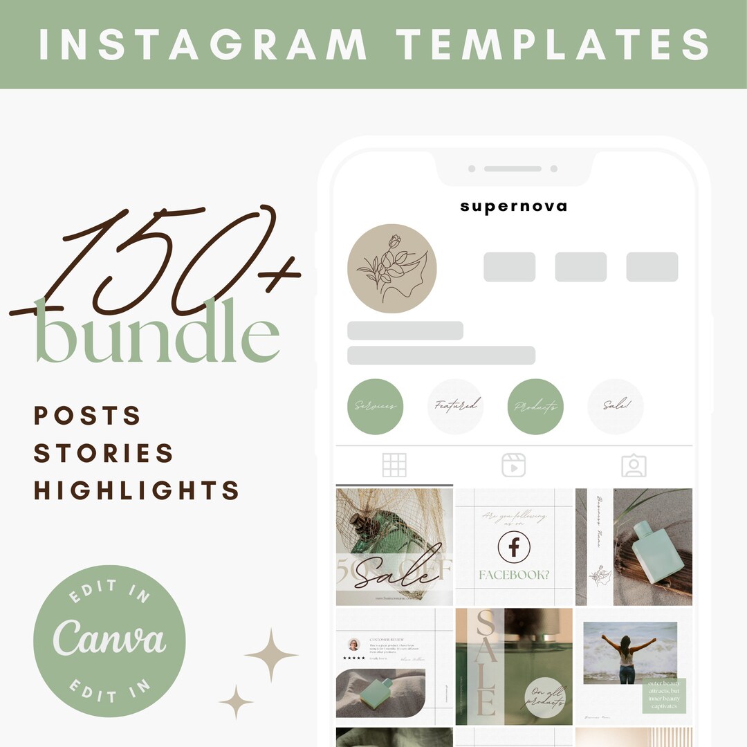 Editable Instagram Template Bundle | Canva Templates | Fern Sage Green ...