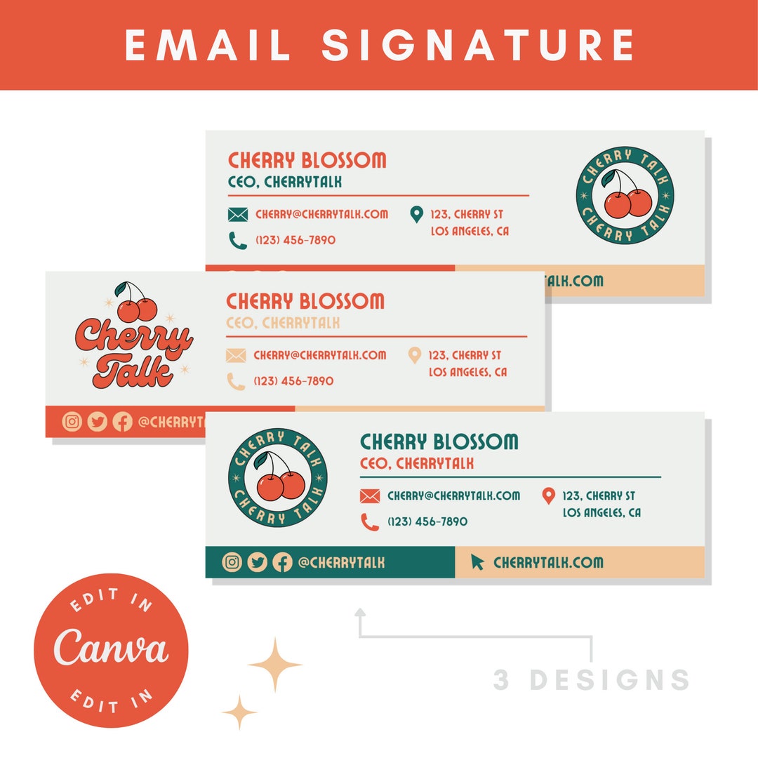 Editable Email Signature Template | Retro Red Green Cherry Talk ...