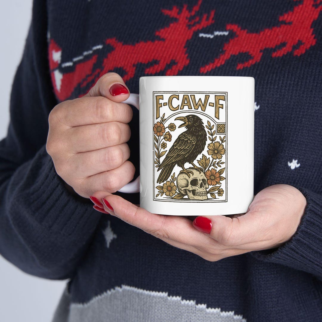 F-caw-f Crow Mug, Funny Black Crow Mug, Humor Meme Black Raven Coffee ...
