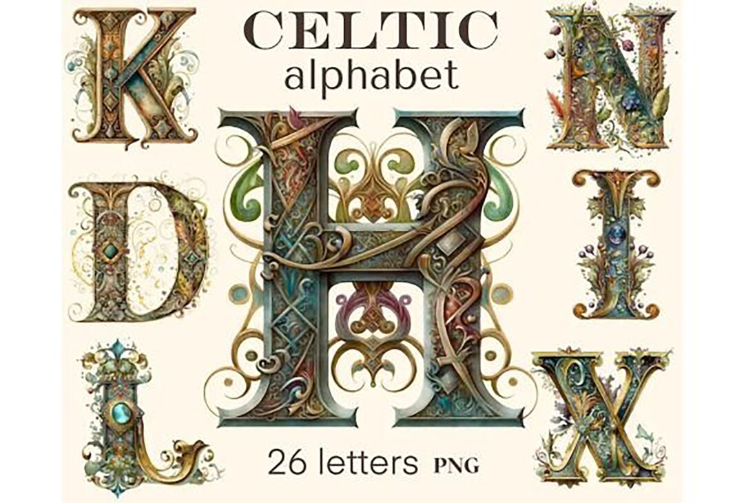 Illuminated Letters Clipart Bundle Card Clipart 26 English Alphabet ...