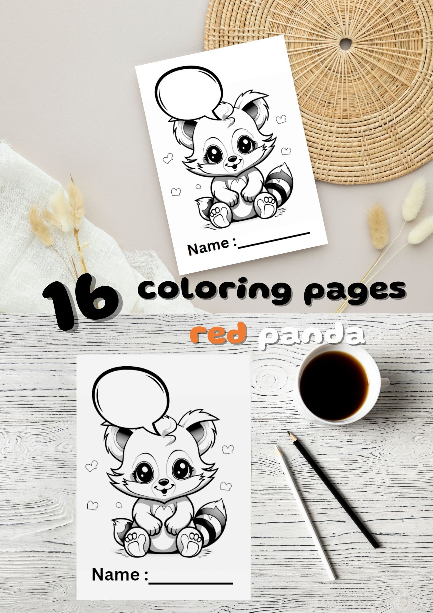 16 Digital Download PDF File : Adorable Cute Red Panda Coloring Pages ...