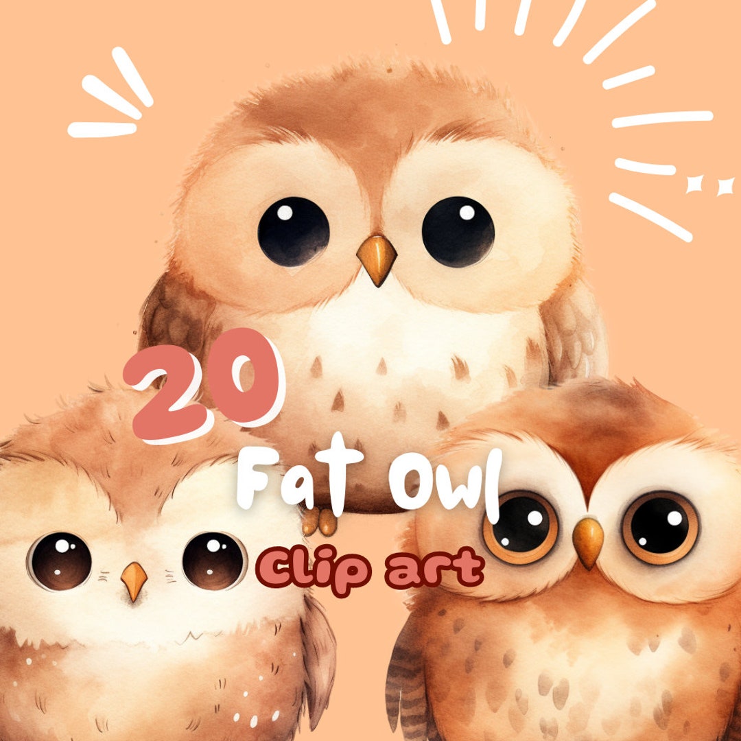 20 Fat Baby Owl Clipart PNG Watercolor Illustration, Cute and Kawaii ...