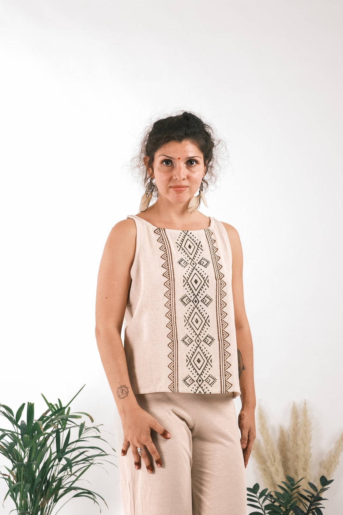 Aztec Block Print Vest Top, Organic Cotton, Handmade Using Traditional ...