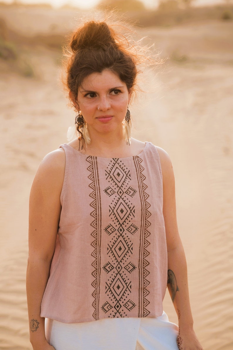 Aztec Block Print Vest Top, Organic Cotton, Handmade Using Traditional ...