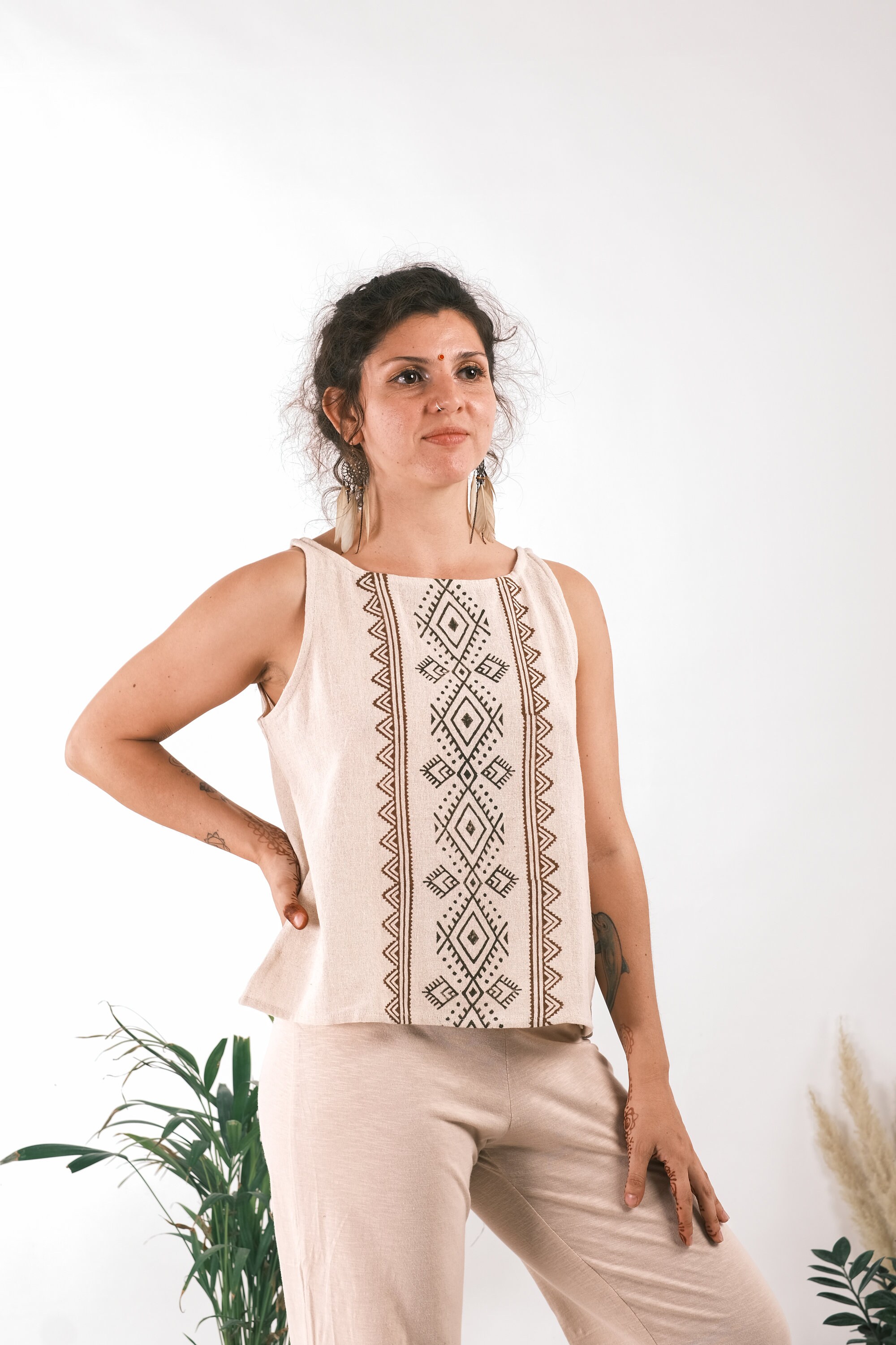 Aztec Block Print Vest Top, Organic Cotton, Handmade Using Traditional ...
