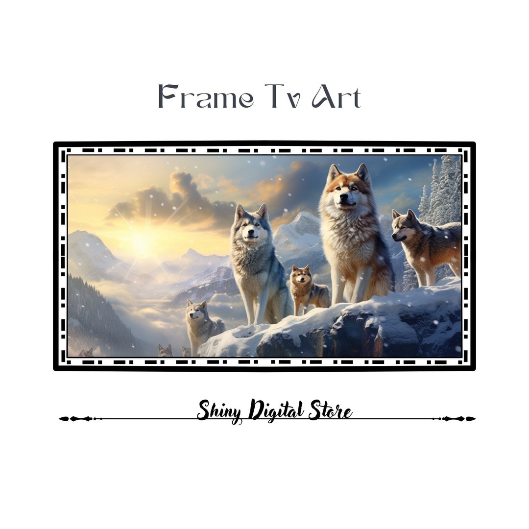 Vintage Winter Wolf, Frame TV Art, Mountain Christmas, Snowy Oil Painting, Holiday Decor ...