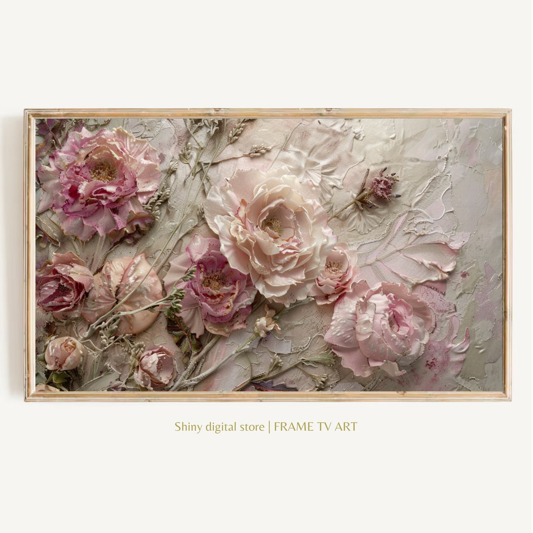 Rose Art for Samsung Frame TV | Elegant Pink Floral | 3D Oil Painting ...