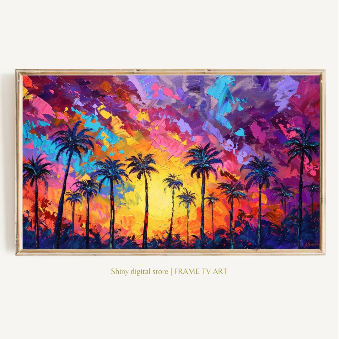Summer Landscape Painting - Palm Tree Sunset Art for Frame TV ...