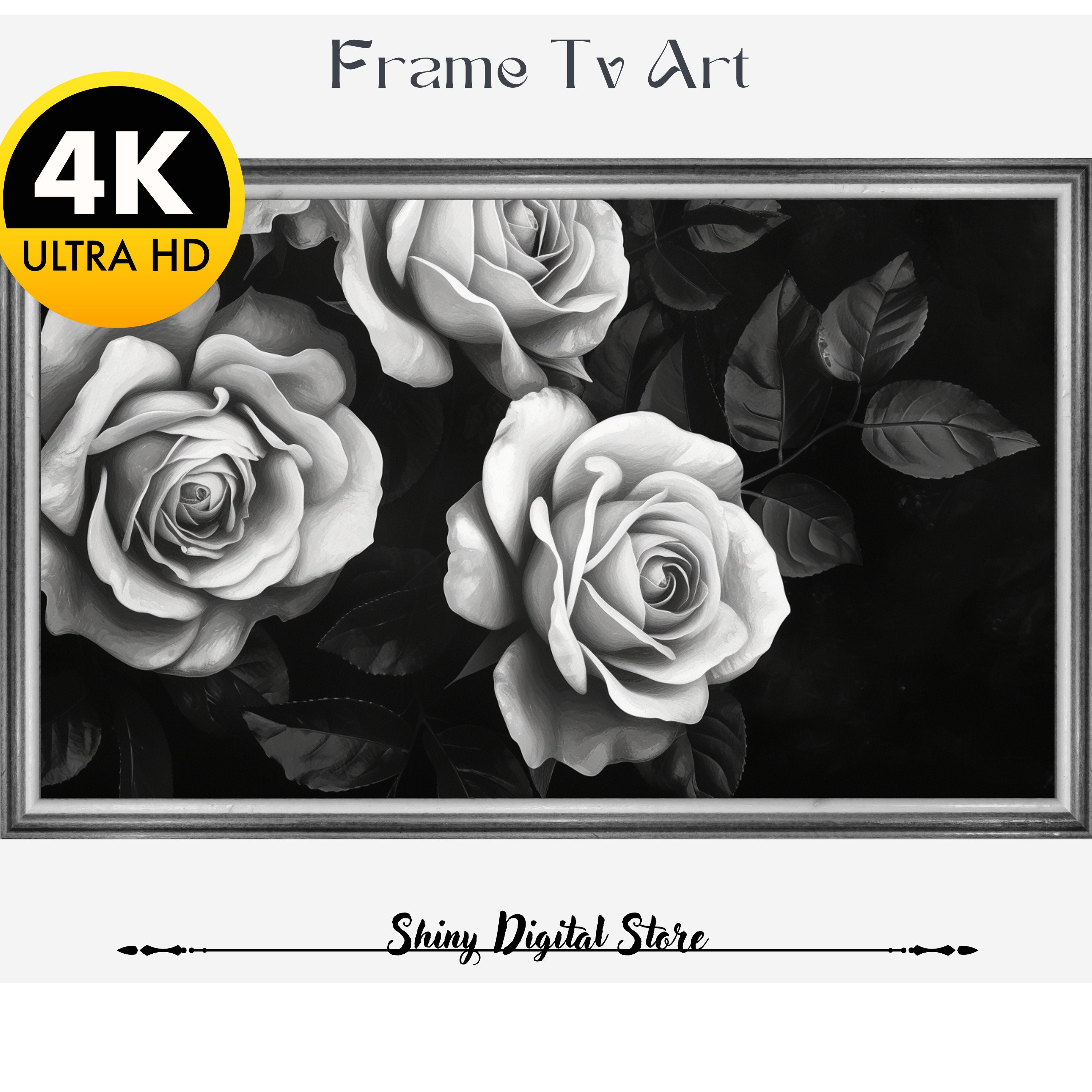 Black Art 4K Roses for Frame TV Modern Black and White Decor Unique ...