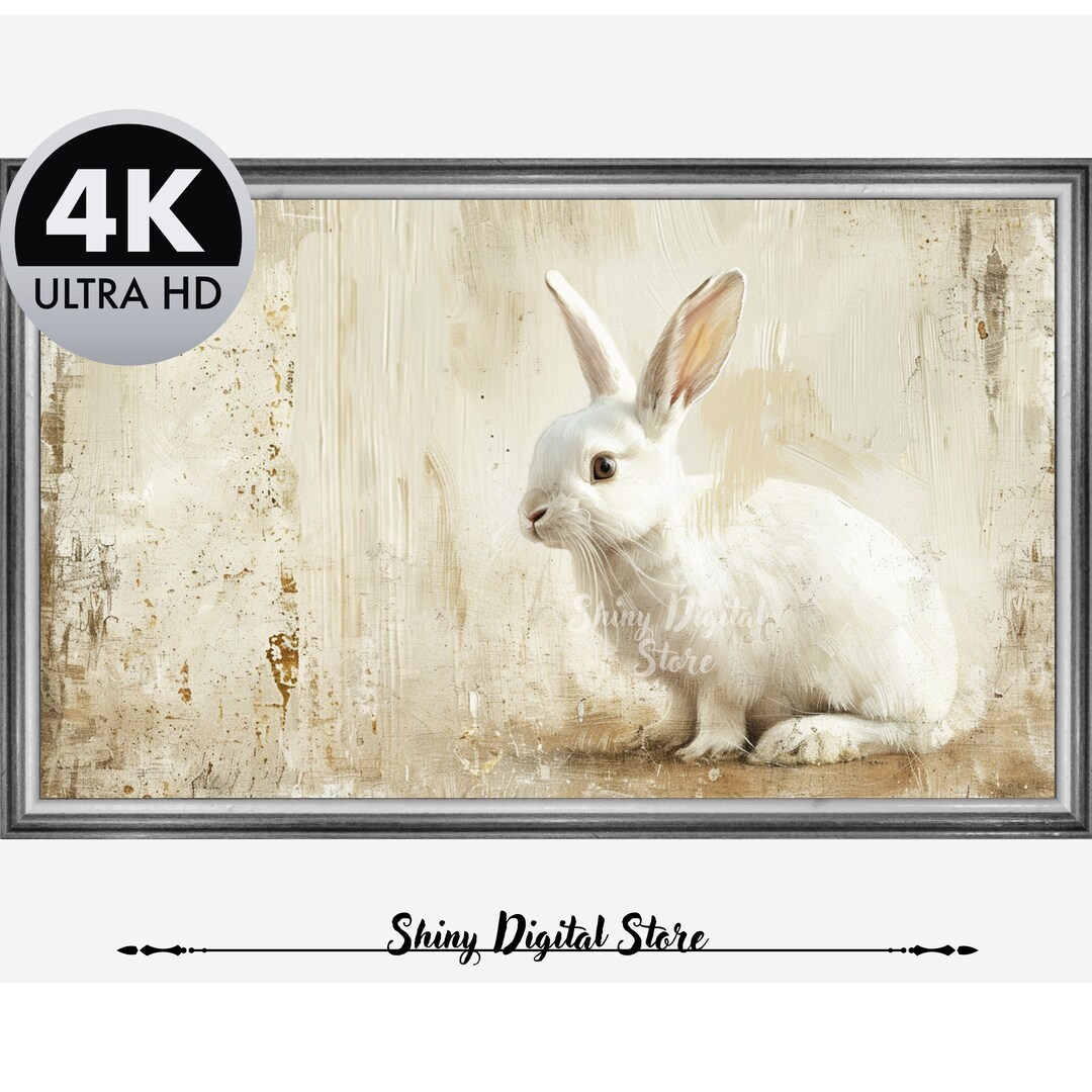 Easter FRAME TV Art White Rabbit, Easter Bunny Tv Art Neutral, Rustic ...