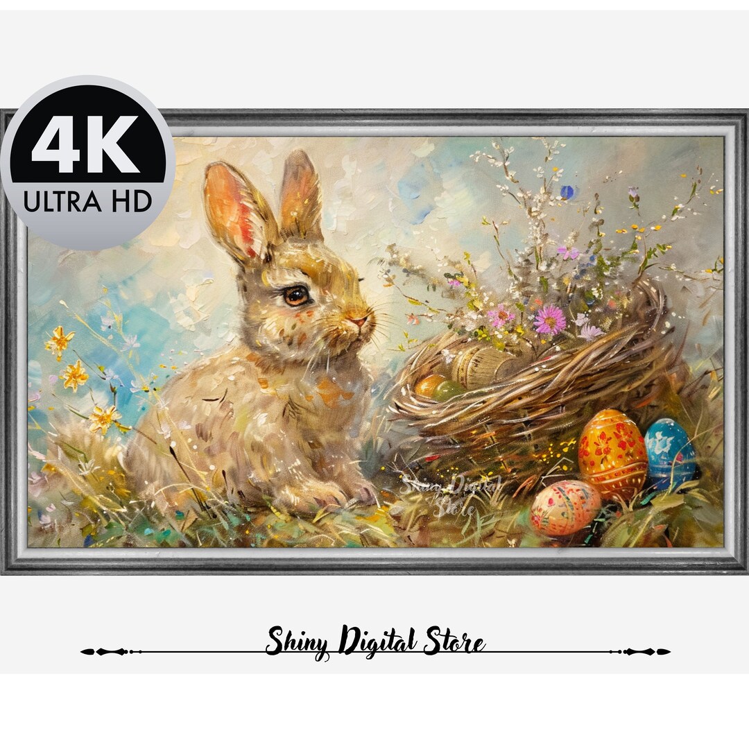 Easter Bunny Frame Easter Picture Frame Pastel Bunny Oil Painting ...