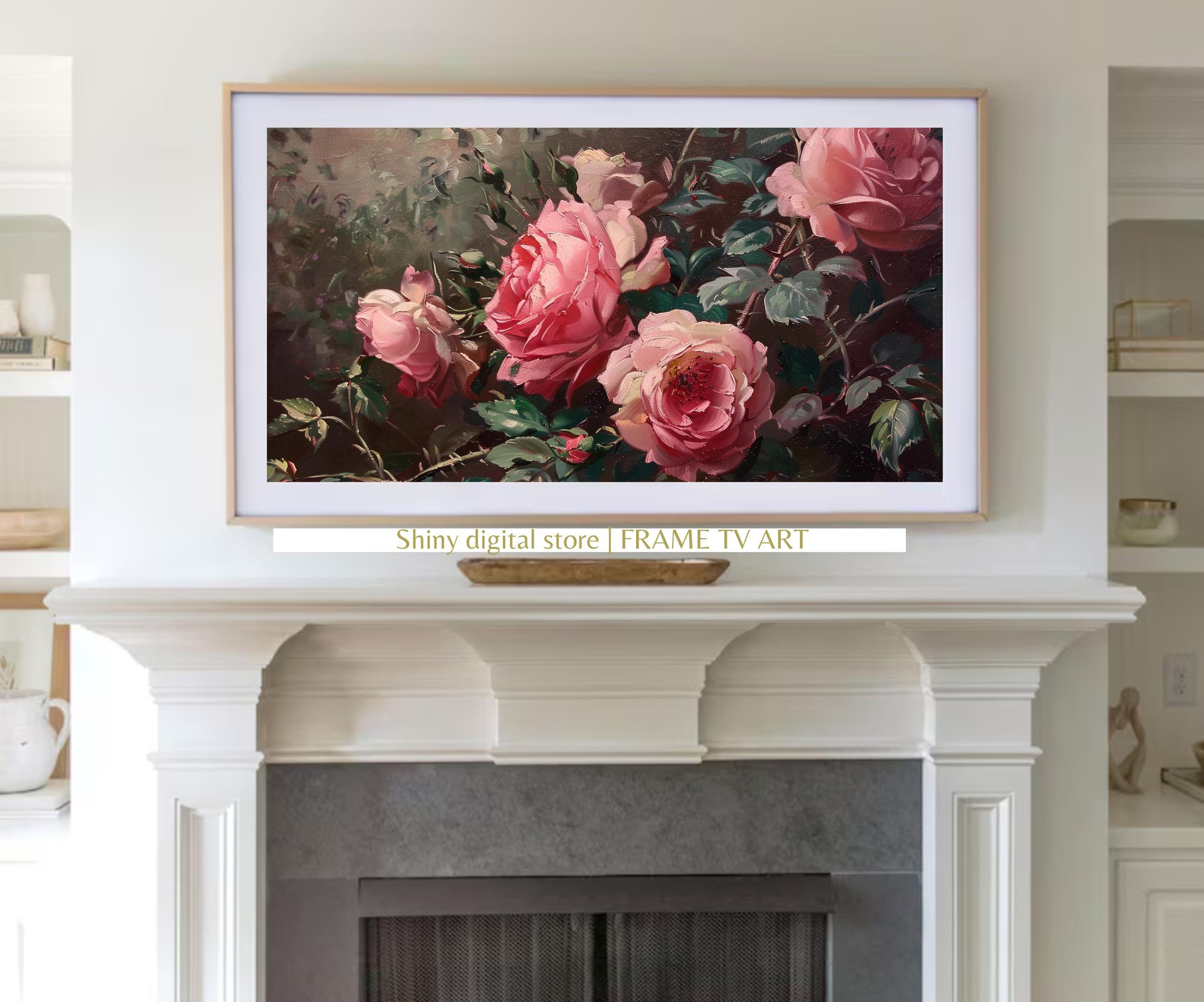 Frame TV Art Pink Roses Botanic Garden, Vintage Botanical Oil Painting ...