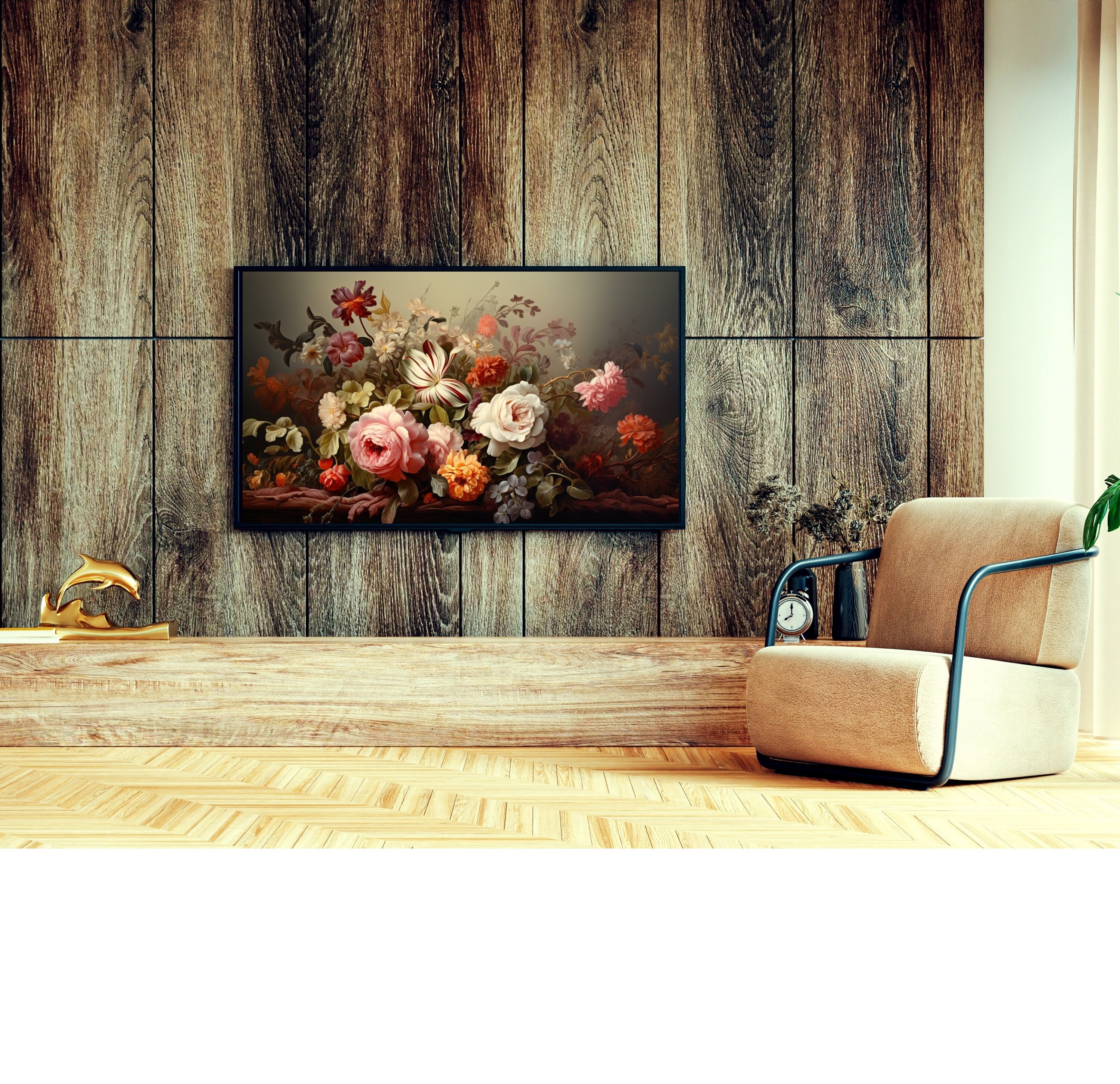 Antique-style Flower Frame TV Artwork Vibrant Spring Wall Art Unique ...