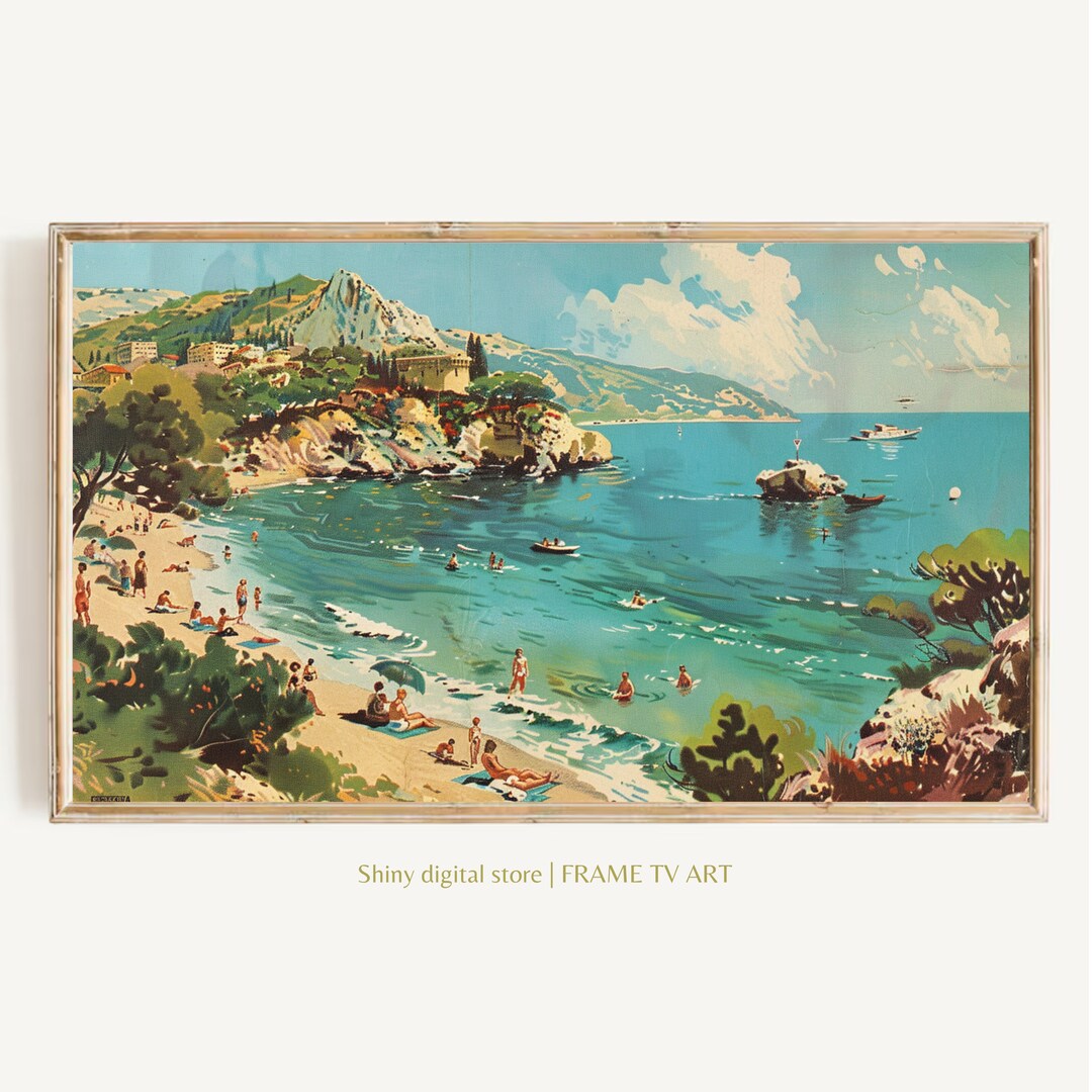 Retro Beach Art for Samsung Frame TV Ocean Coastal Digital Download Sea ...