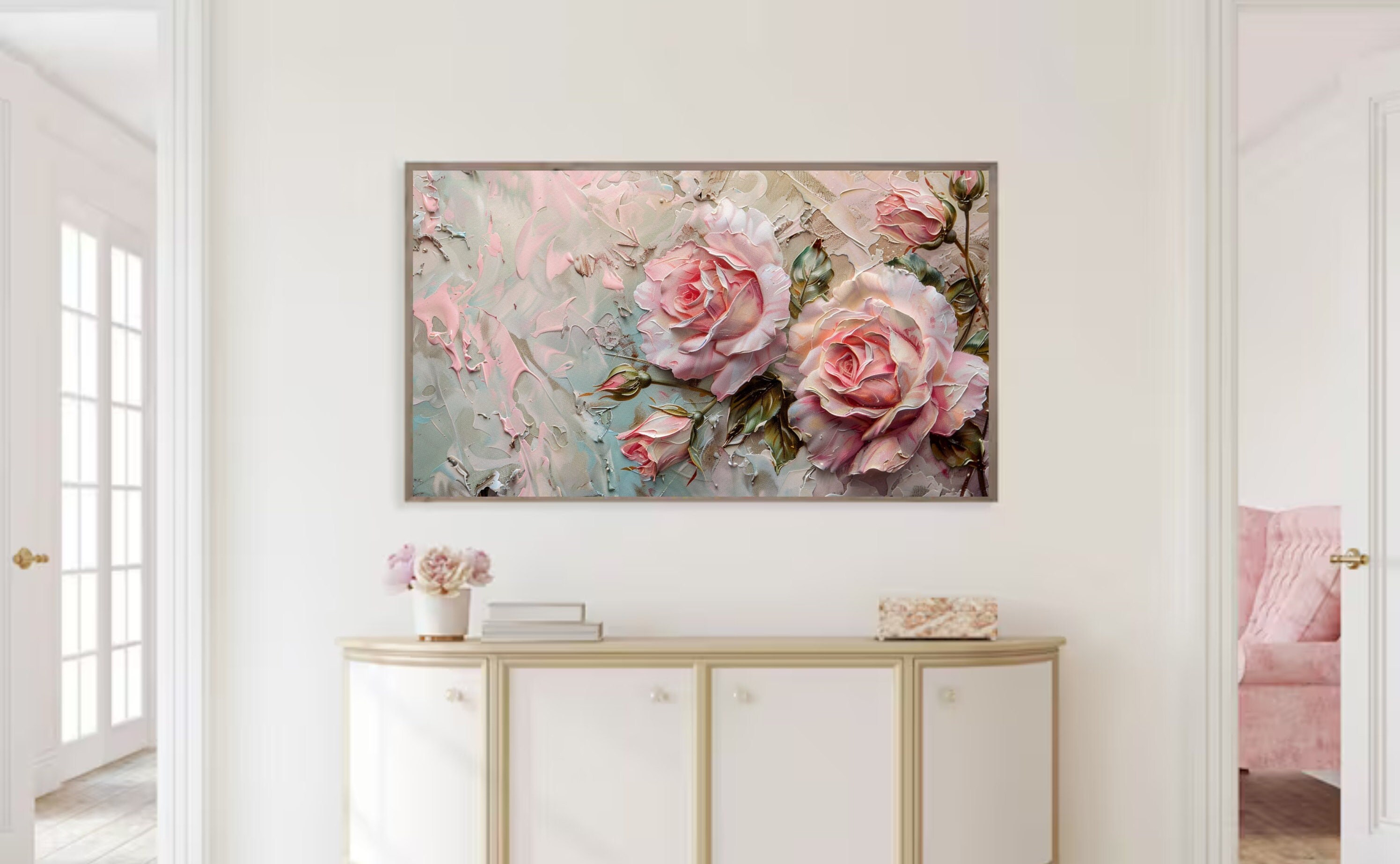 Spring Frame TV Background: Rose Gold Frame TV Art, Pink Abstract ...