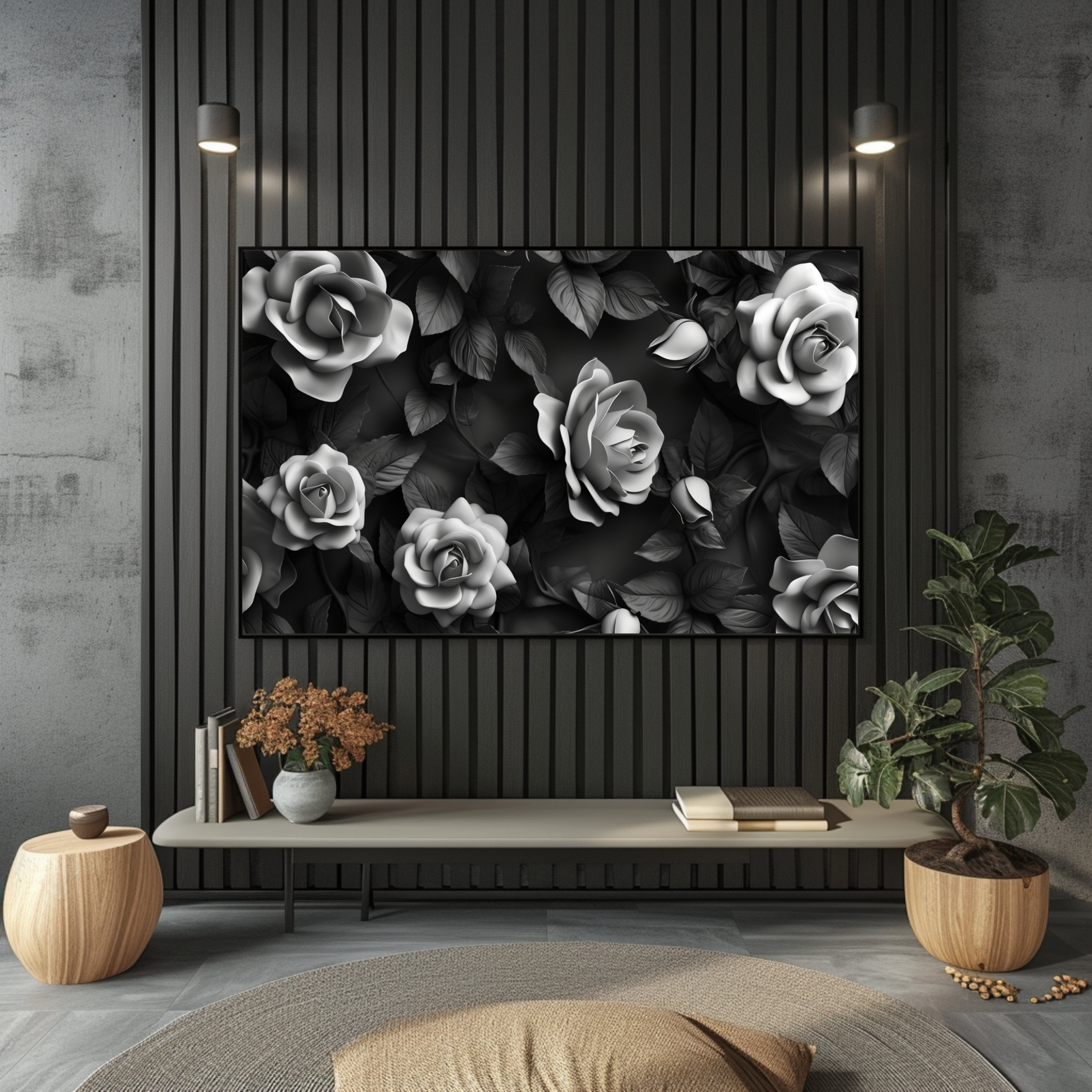 Elegant Black & White Roses Art for Frame TV 4K Samsung Compatible Chic ...