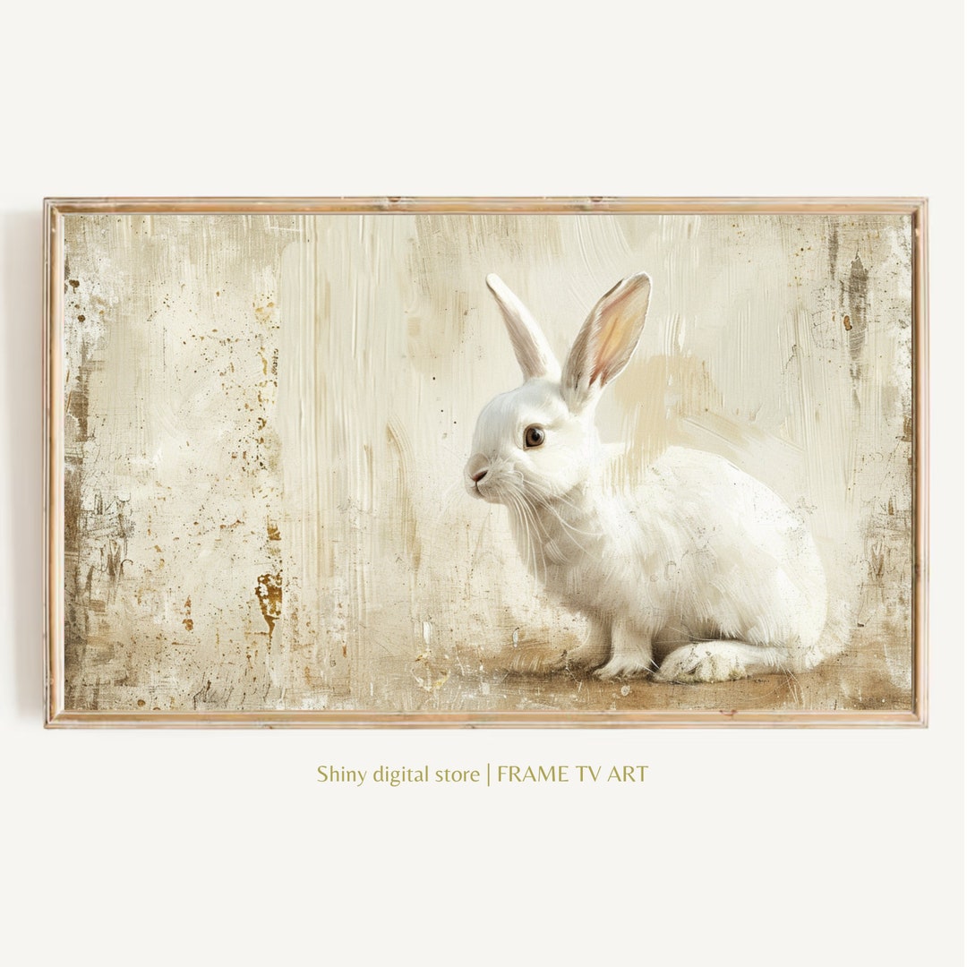 Easter FRAME TV Art White Rabbit, Easter Bunny Tv Art Neutral, Rustic ...