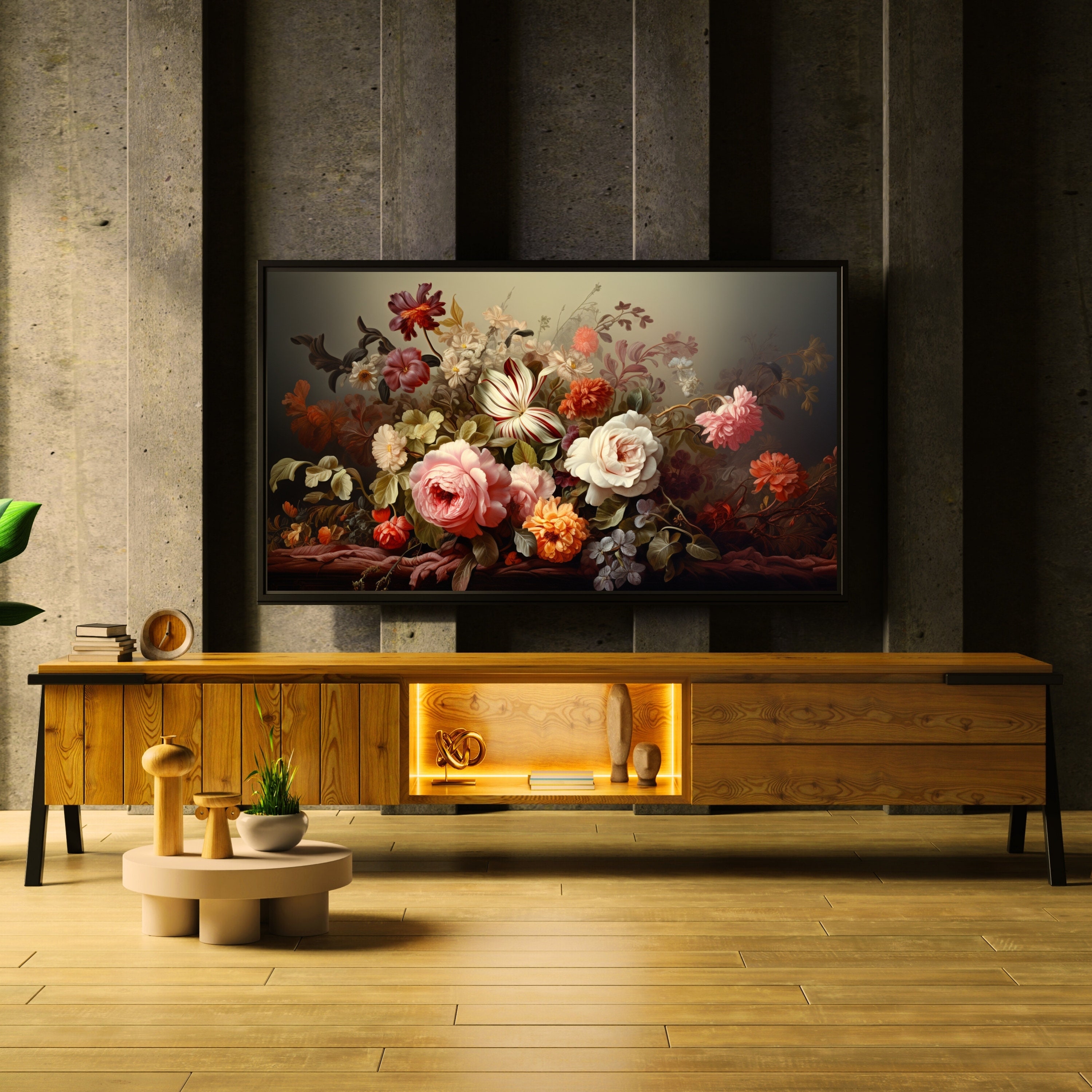 Antique-style Flower Frame TV Artwork Vibrant Spring Wall Art Unique ...