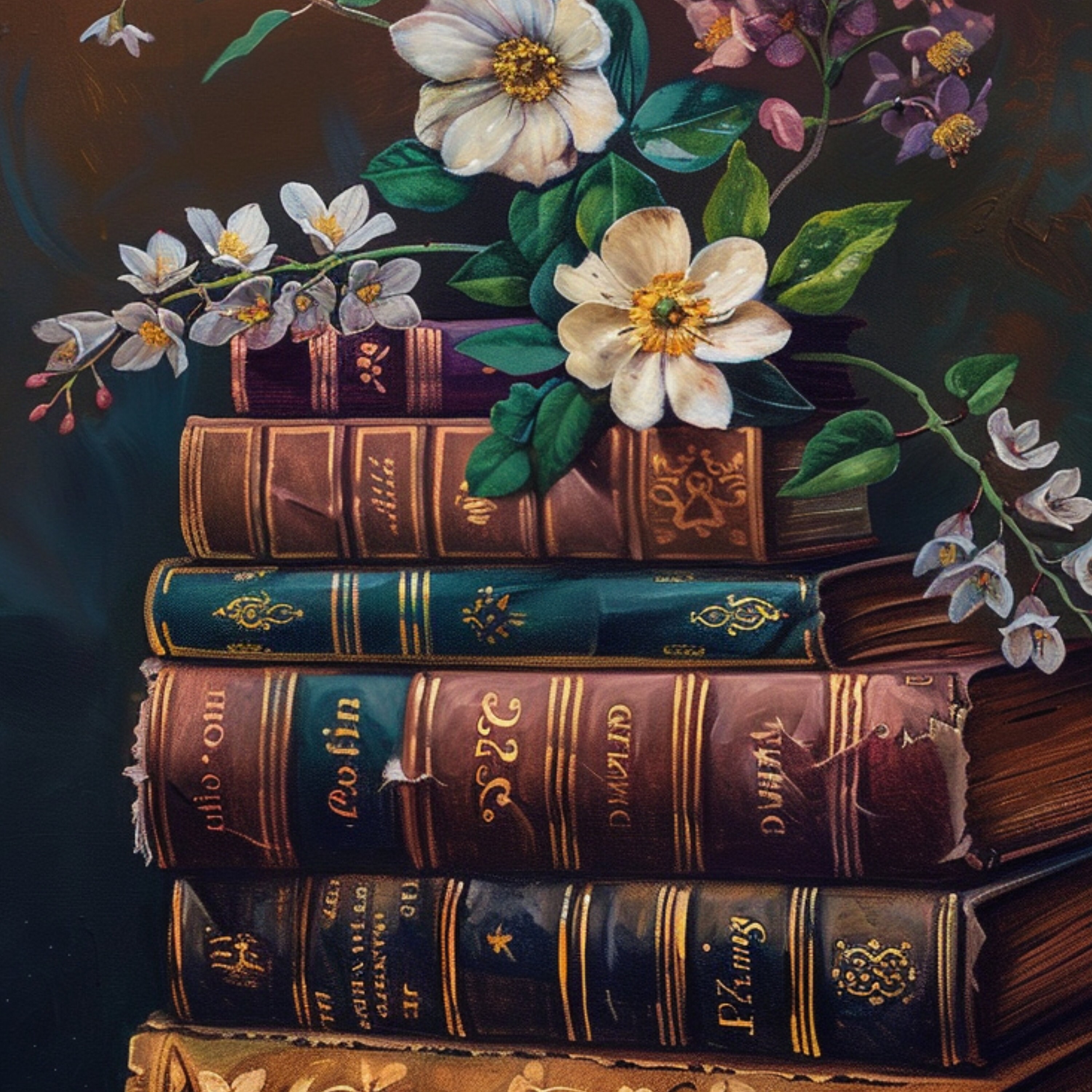 Book Stack Art Rustic Spring Wall Art Farmhouse Spring Print Spring Decor Dark Academia Decor ...