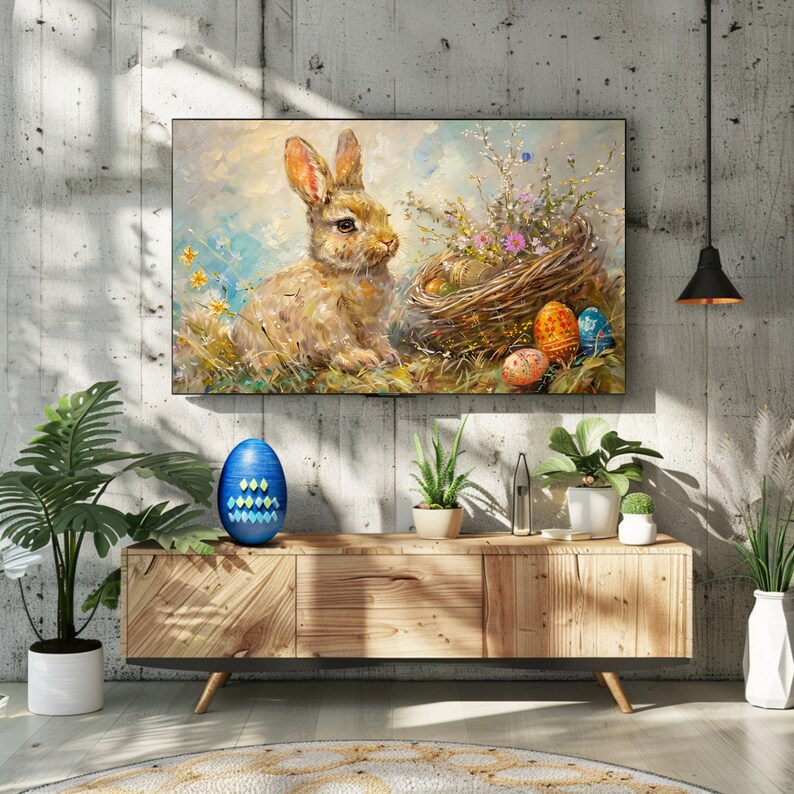 Easter Bunny Frame Easter Picture Frame Pastel Bunny Oil Painting ...
