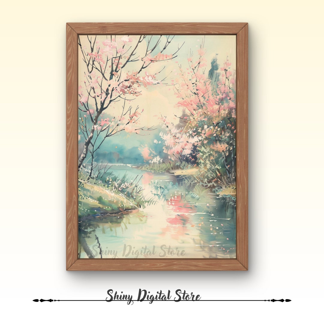 Spring Print, Spring Landscape Printable Art, Landscape Print, Vintage ...