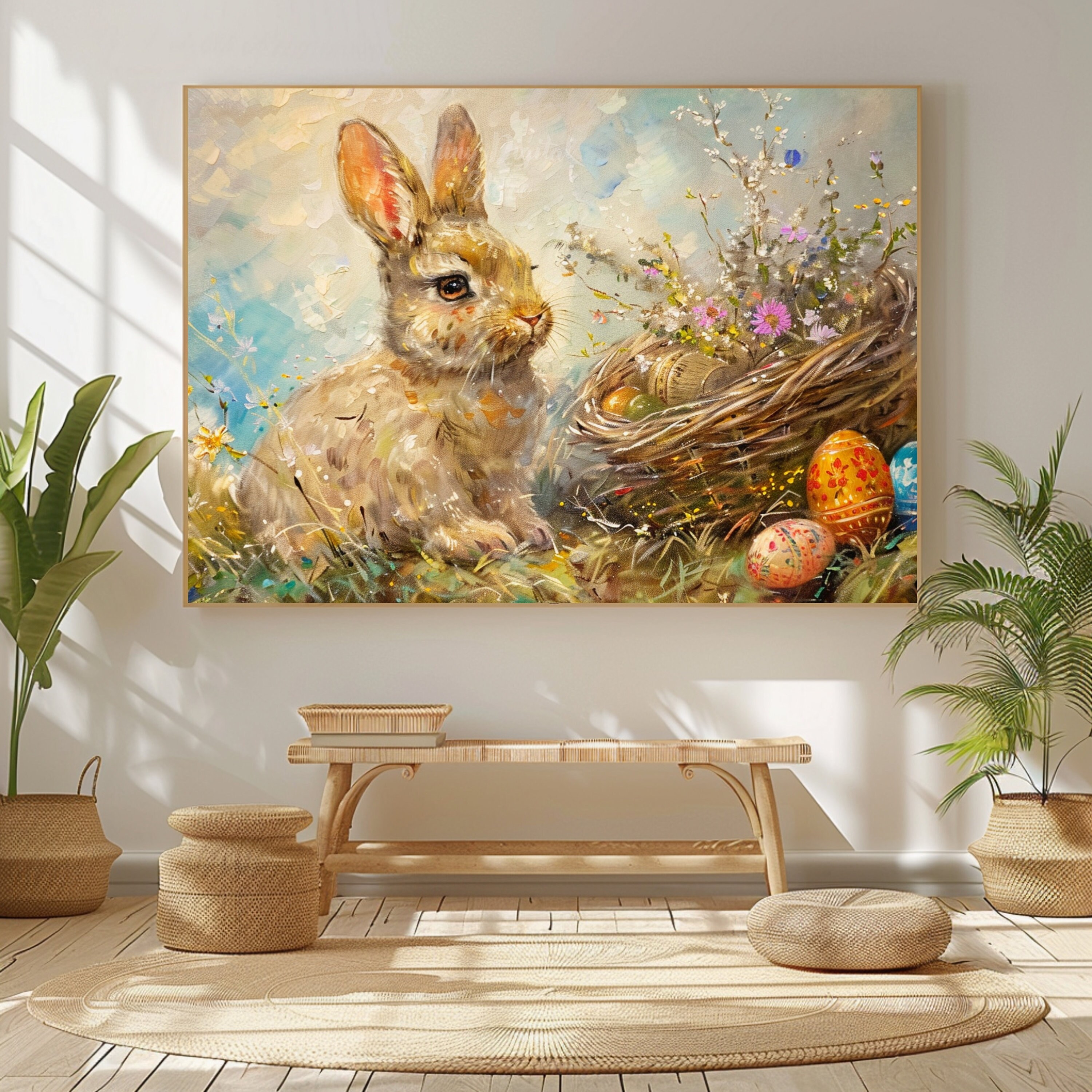 Easter Bunny Frame Easter Picture Frame Pastel Bunny Oil Painting ...