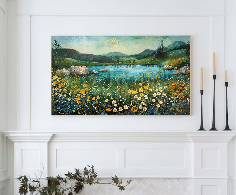 Samsung Frame TV Art, Modern Landscape Painting, Samsung Art TV, Summer ...
