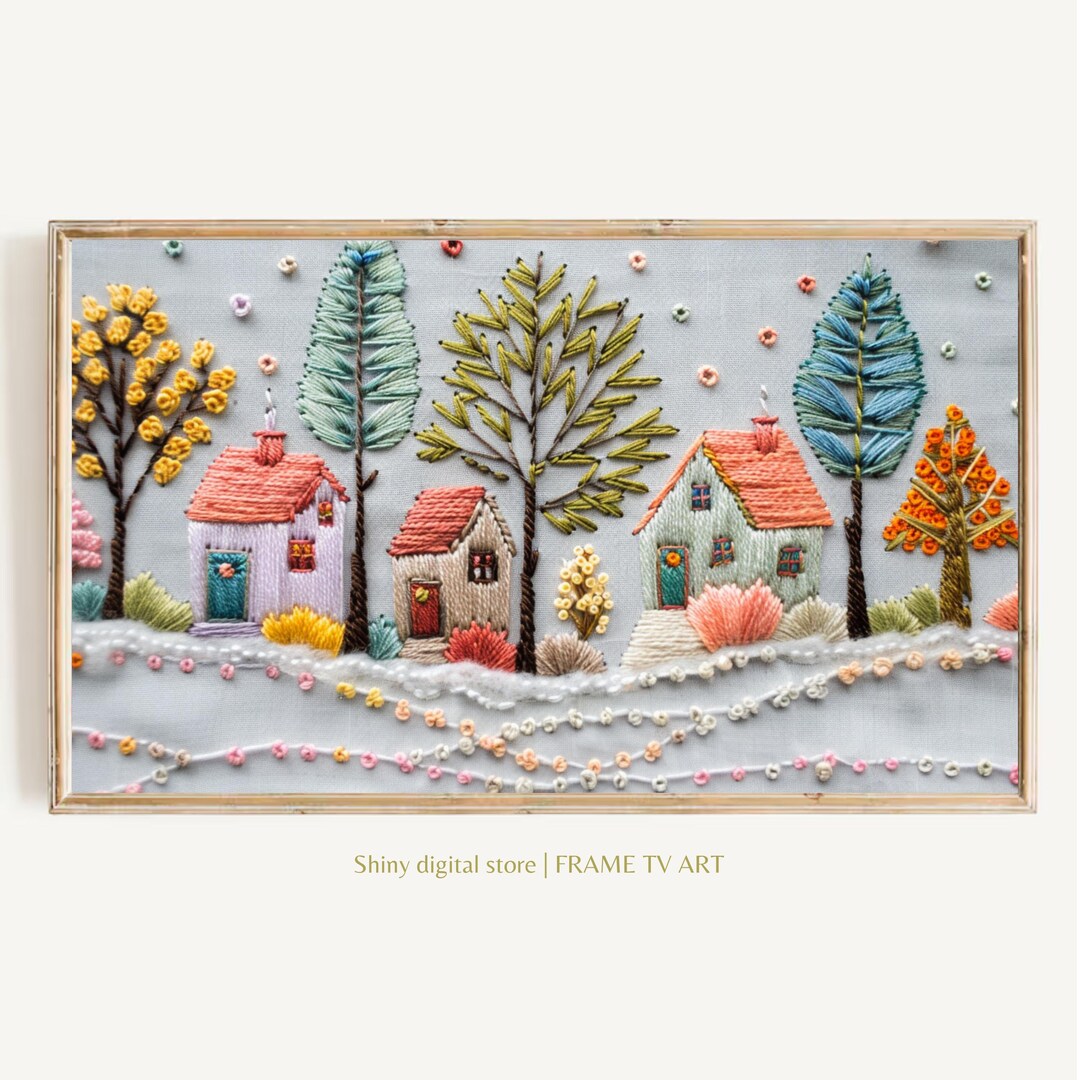 Winter FRAME TV Embroidery Art Digital Download | Colorful Pastel ...