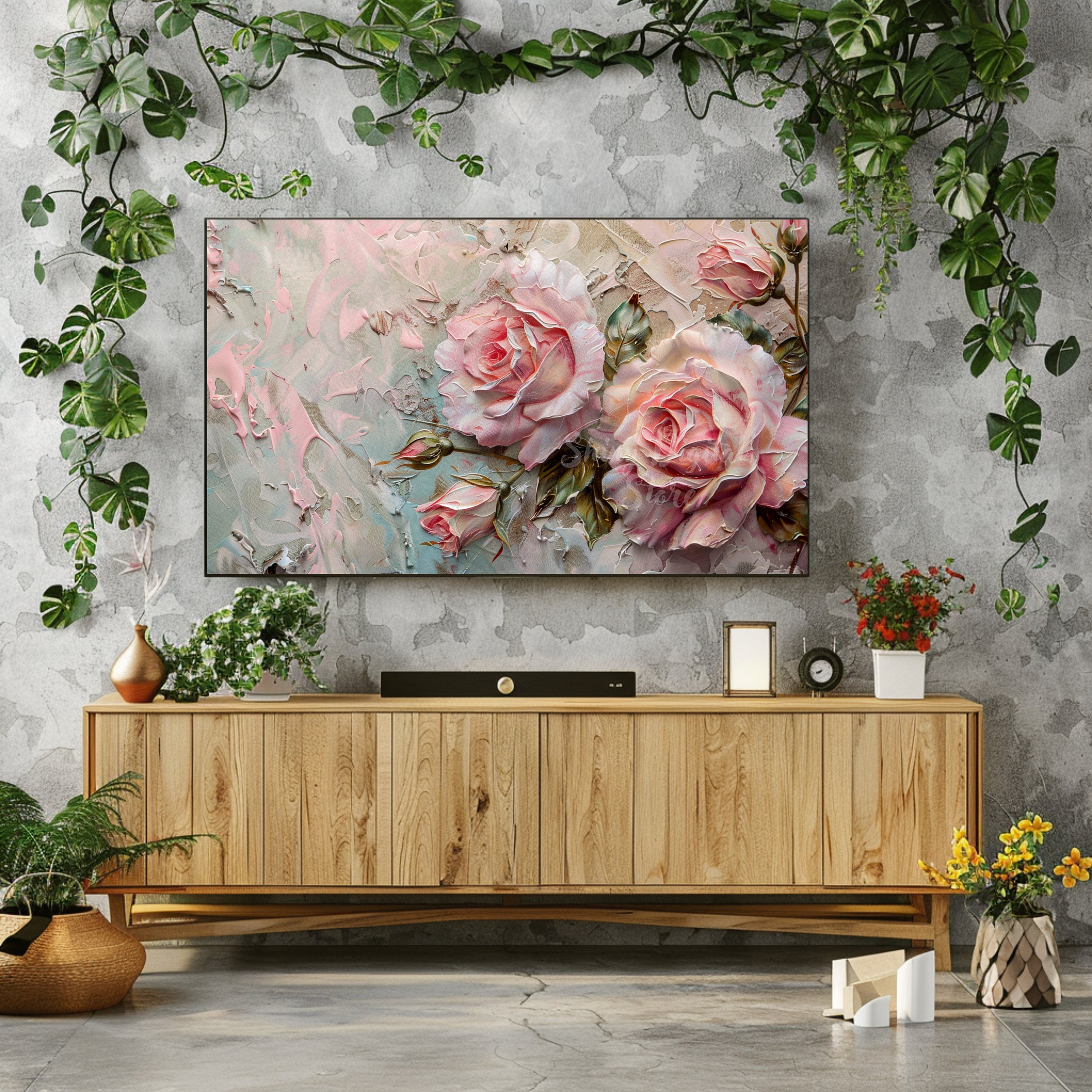 Spring Frame Tv Background Rose Gold Picture Frame Pink Abstract Floral ...