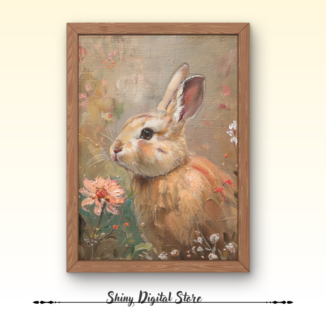 Spring Bunny Rabbits Spring Decor, Vintage Farmhouse Print, Vintage ...