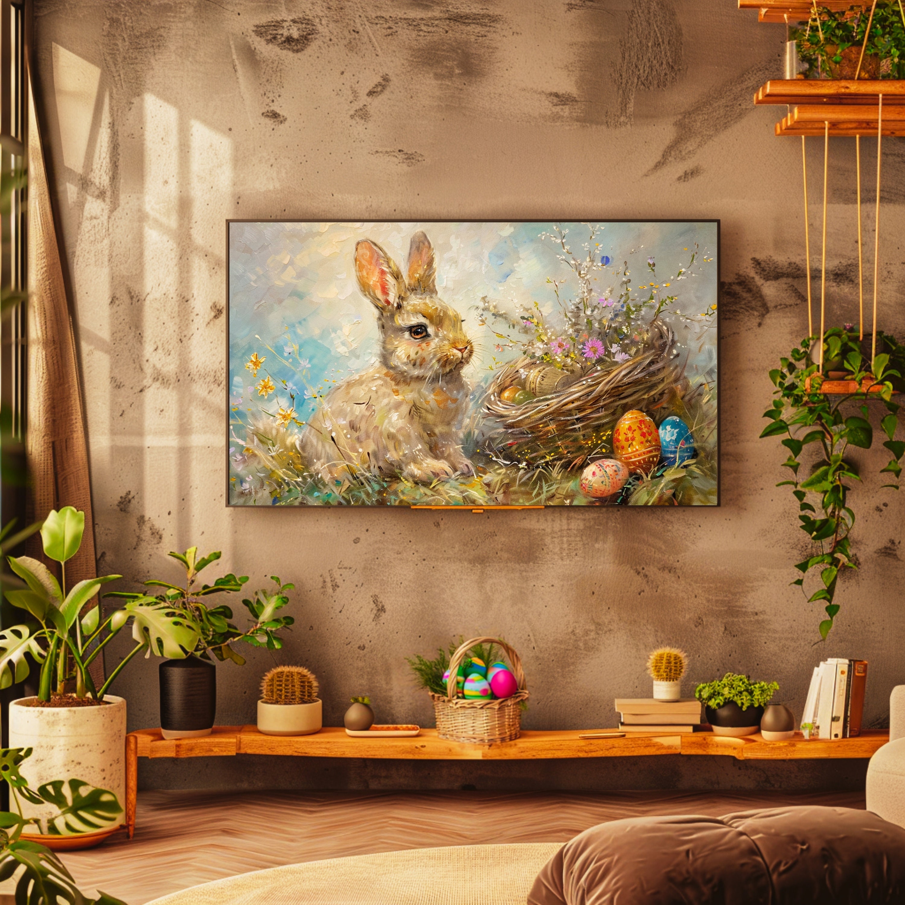 Easter Bunny Frame Easter Picture Frame Pastel Bunny Oil Painting ...