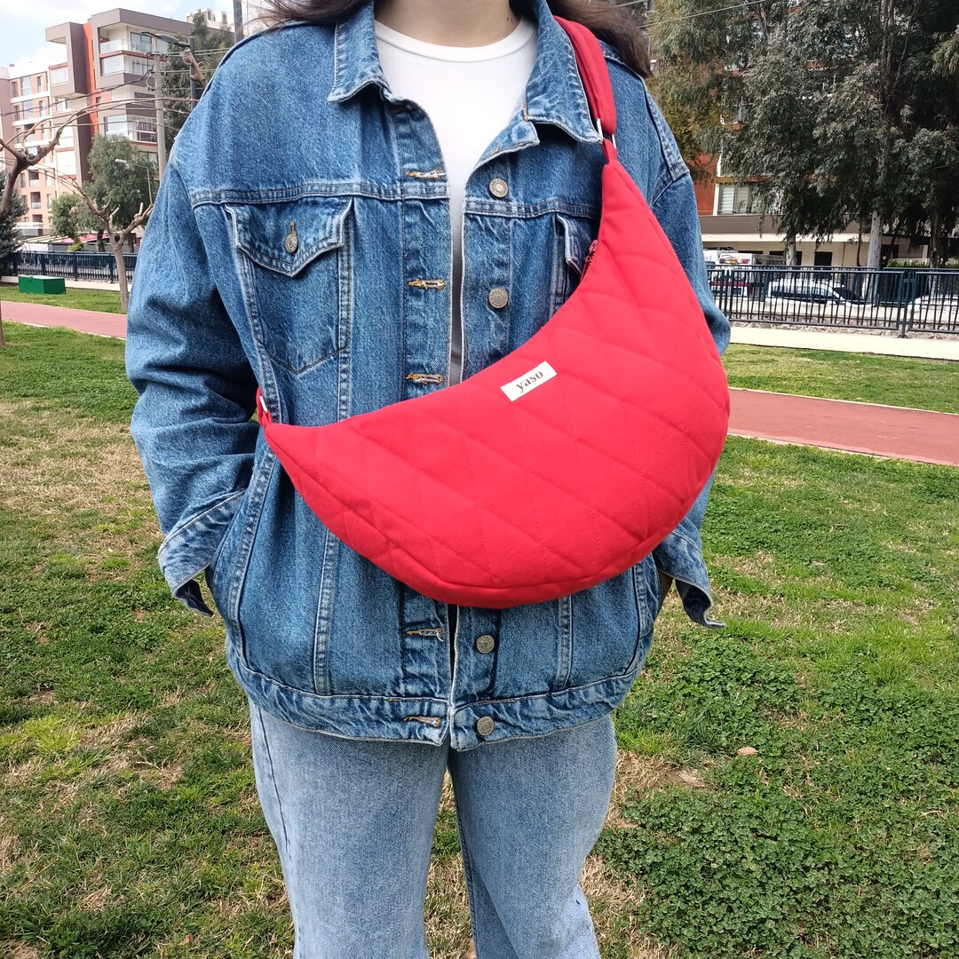 Quilted Crossbody Bag, Red Quilted Bag, Grey Quilted Bag, Half Moon ...