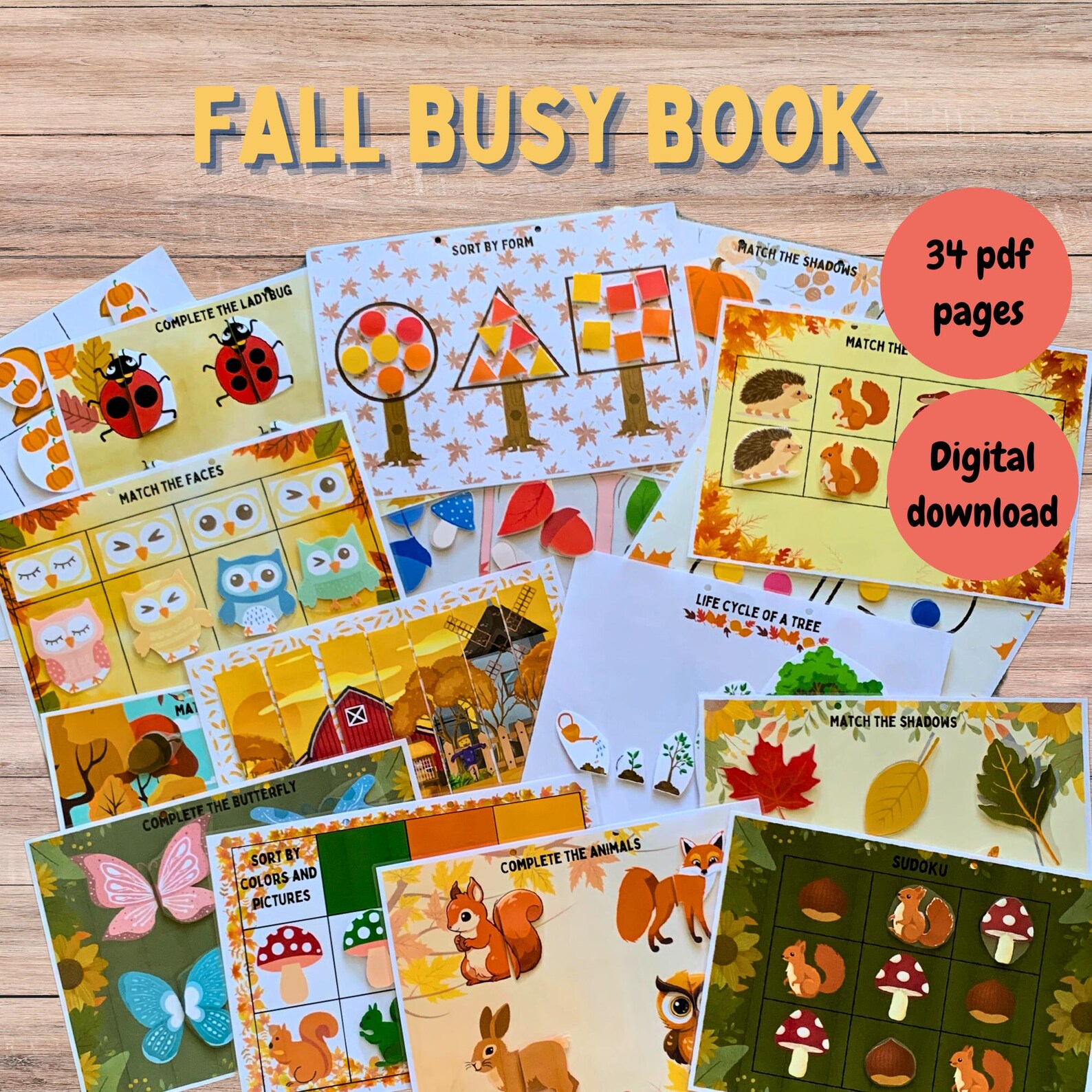 Fall Busy Book Printable. Toddler Learning Binder. Preschool Montessori ...