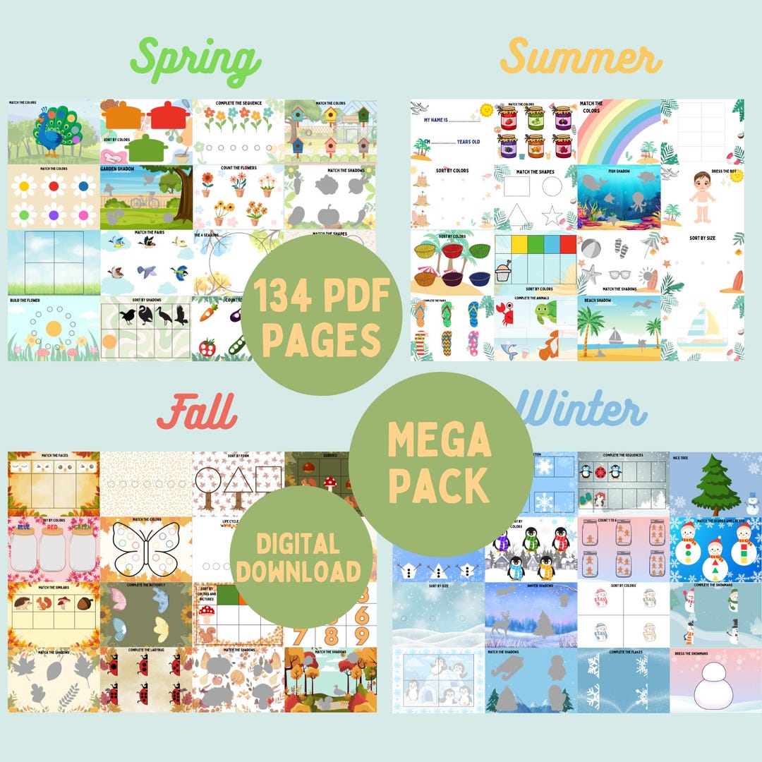 Four Seasons Bundle Printable Quiet Book. Summer Fall Winter Spring ...