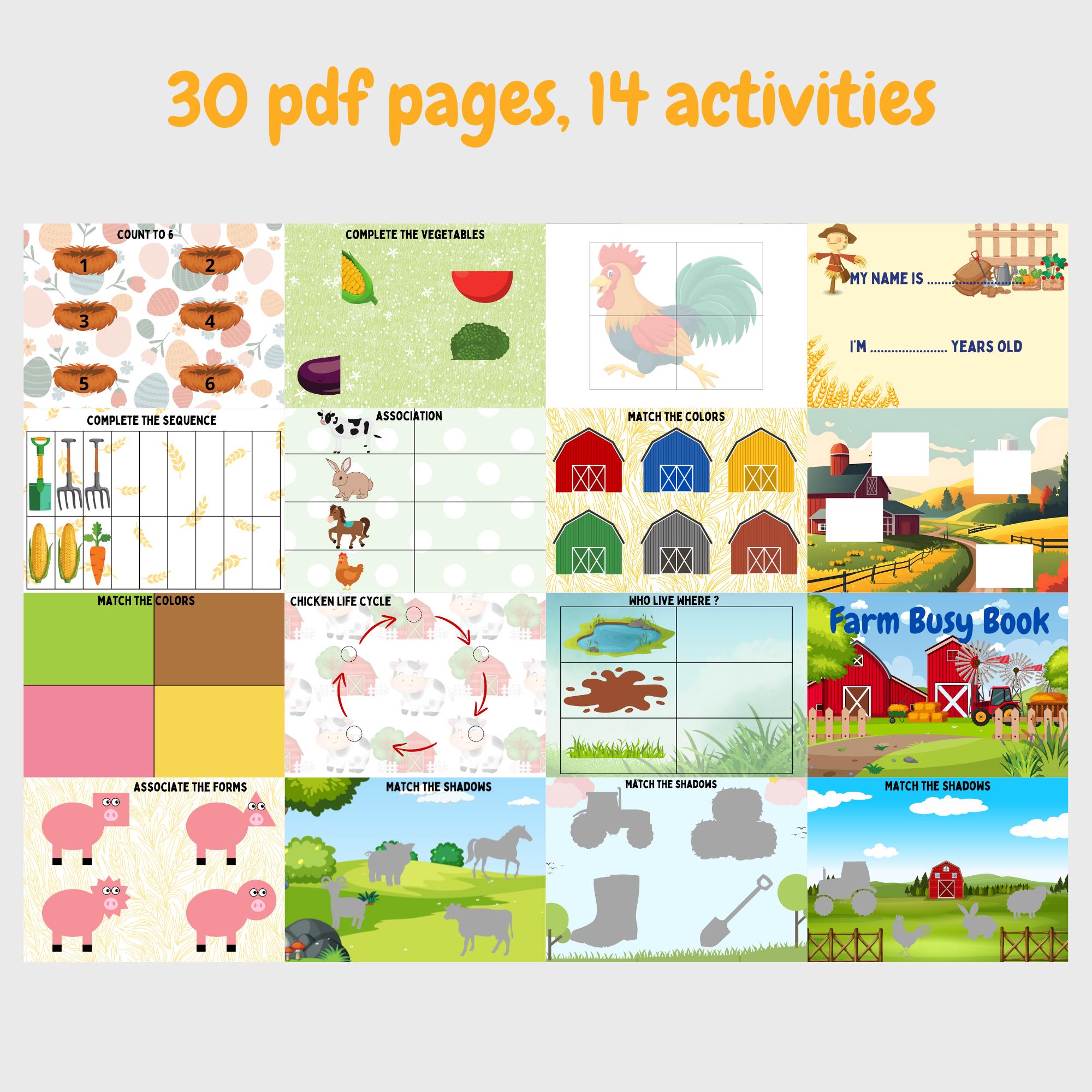 Farm Busy Book Toddler : Printable Quiet Book for Toddler. Preschool ...