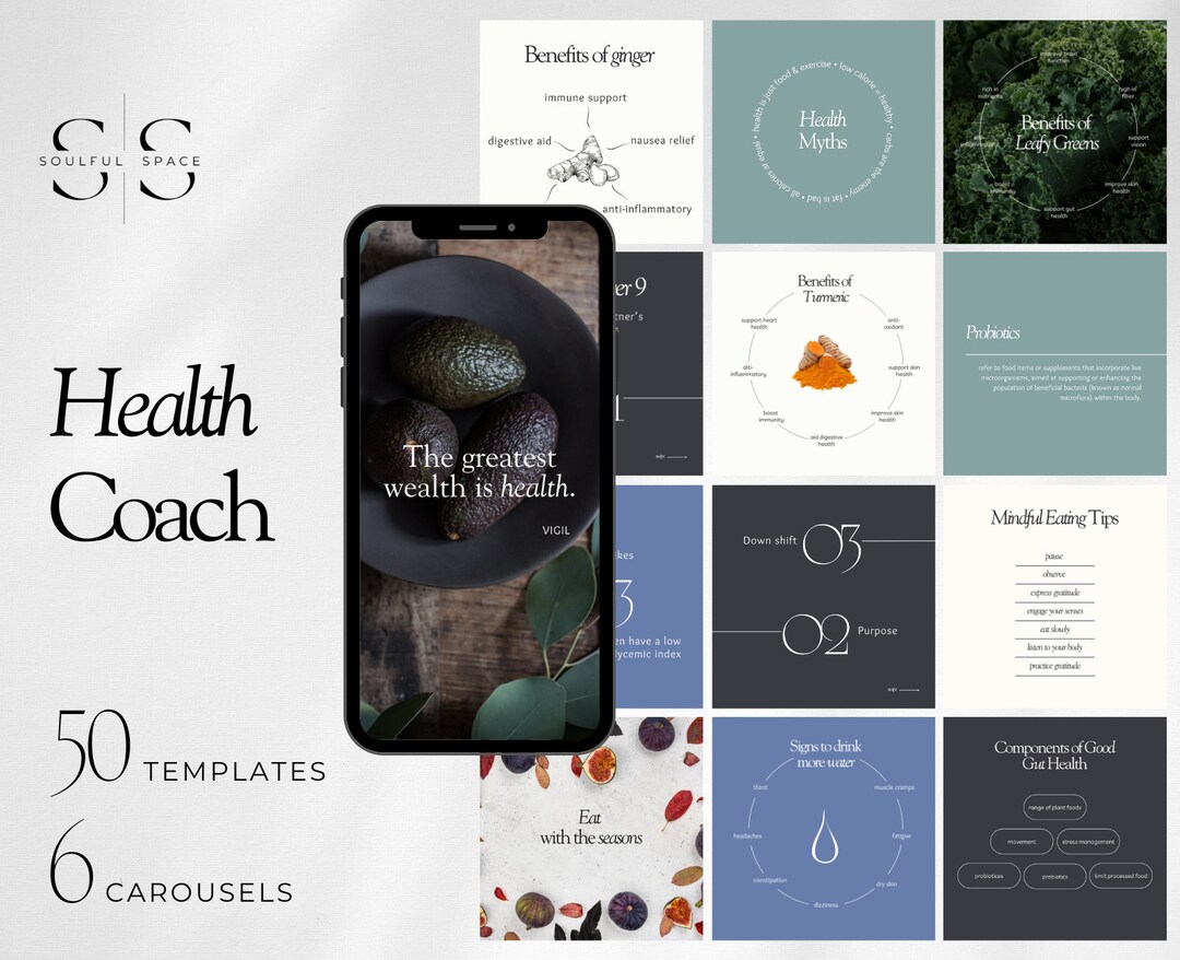 Health Coach, Instagram Template, Health and Wellness, Canva, Social ...