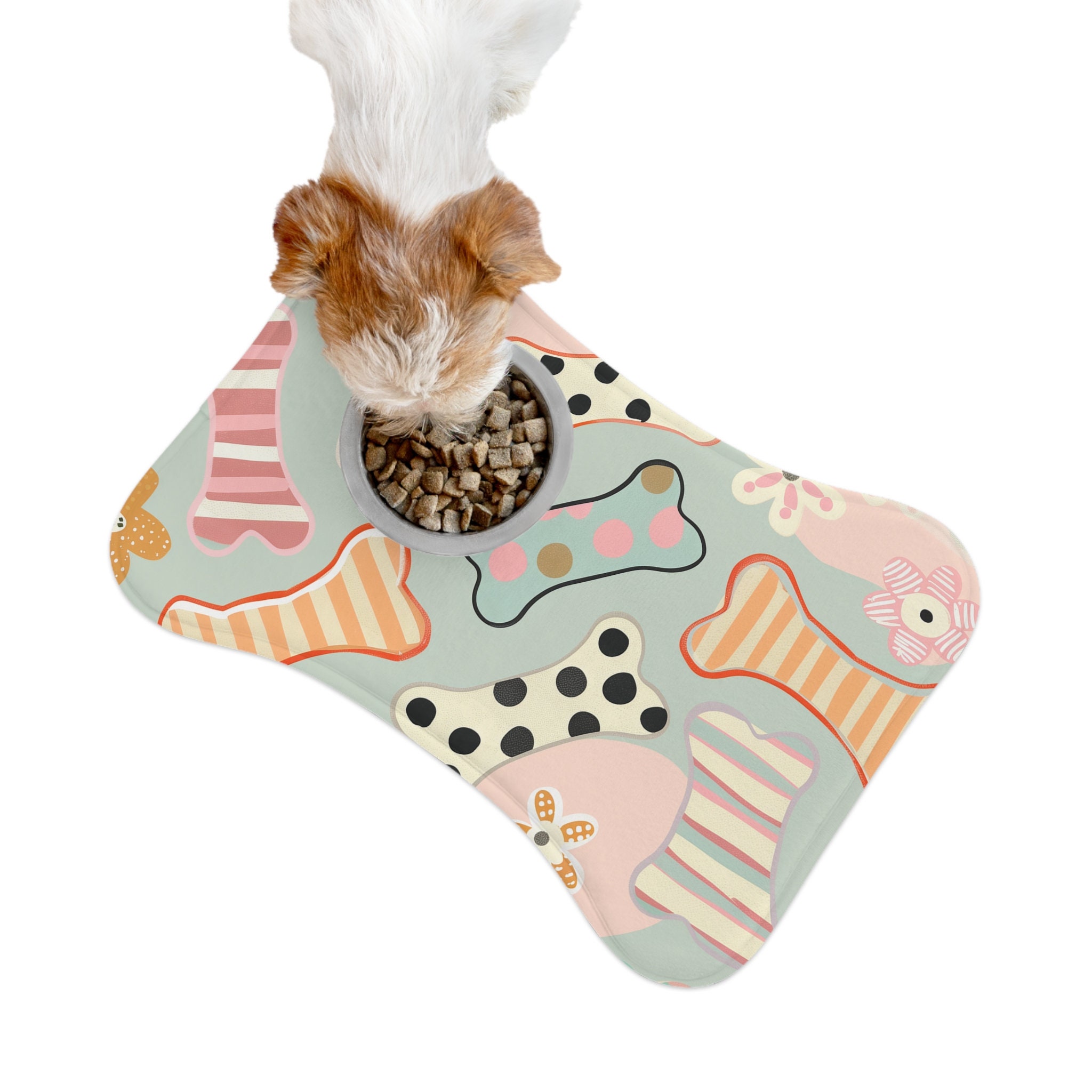 Personalized Pet Mat Playful Dog Bones Custom Dog Bowl Mat Cat Feeding ...
