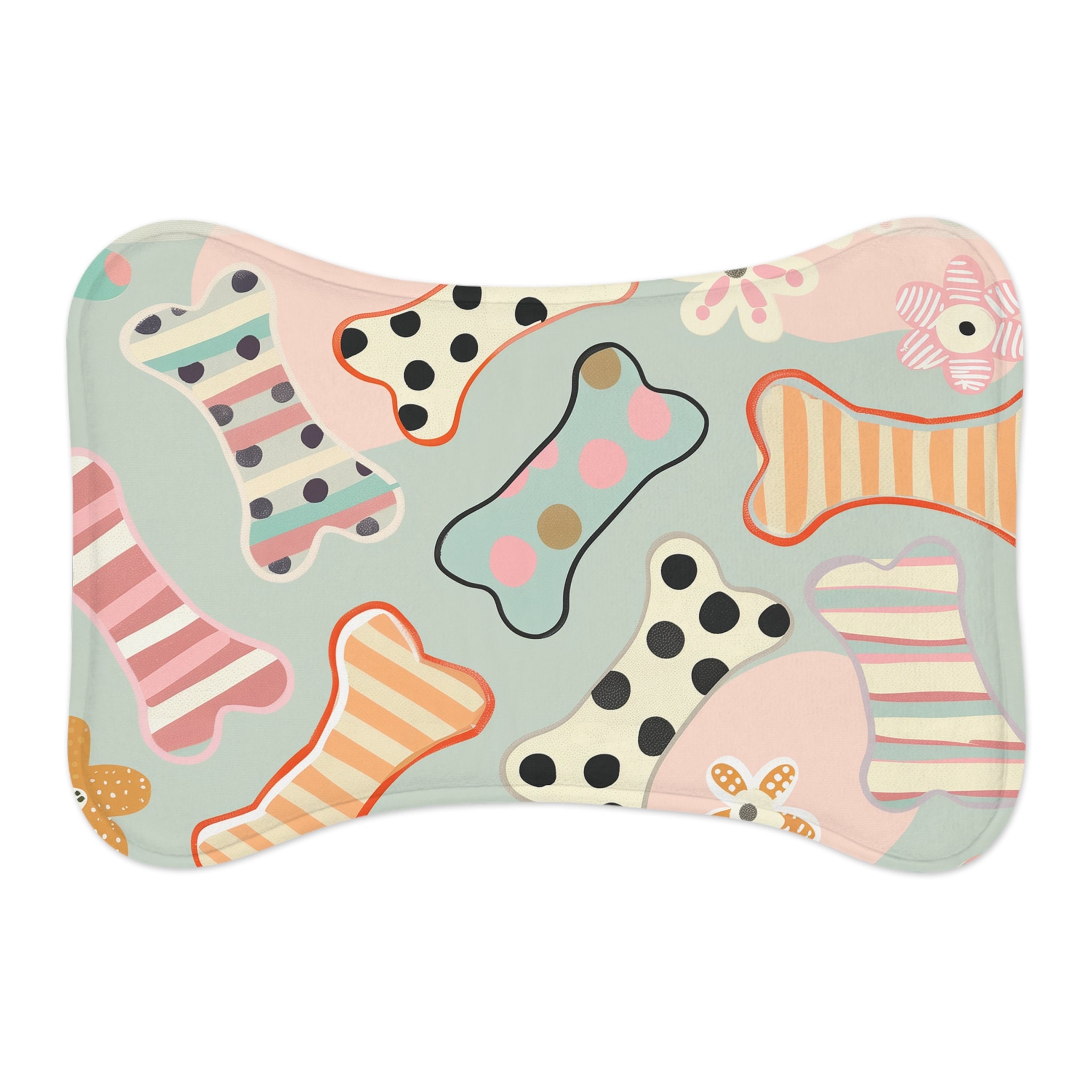 Personalized Pet Mat Playful Dog Bones Custom Dog Bowl Mat Cat Feeding ...
