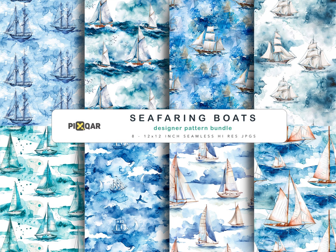 SEAFARING BOATS, Seamless Repeat Pattern, Boats Background, Printable ...
