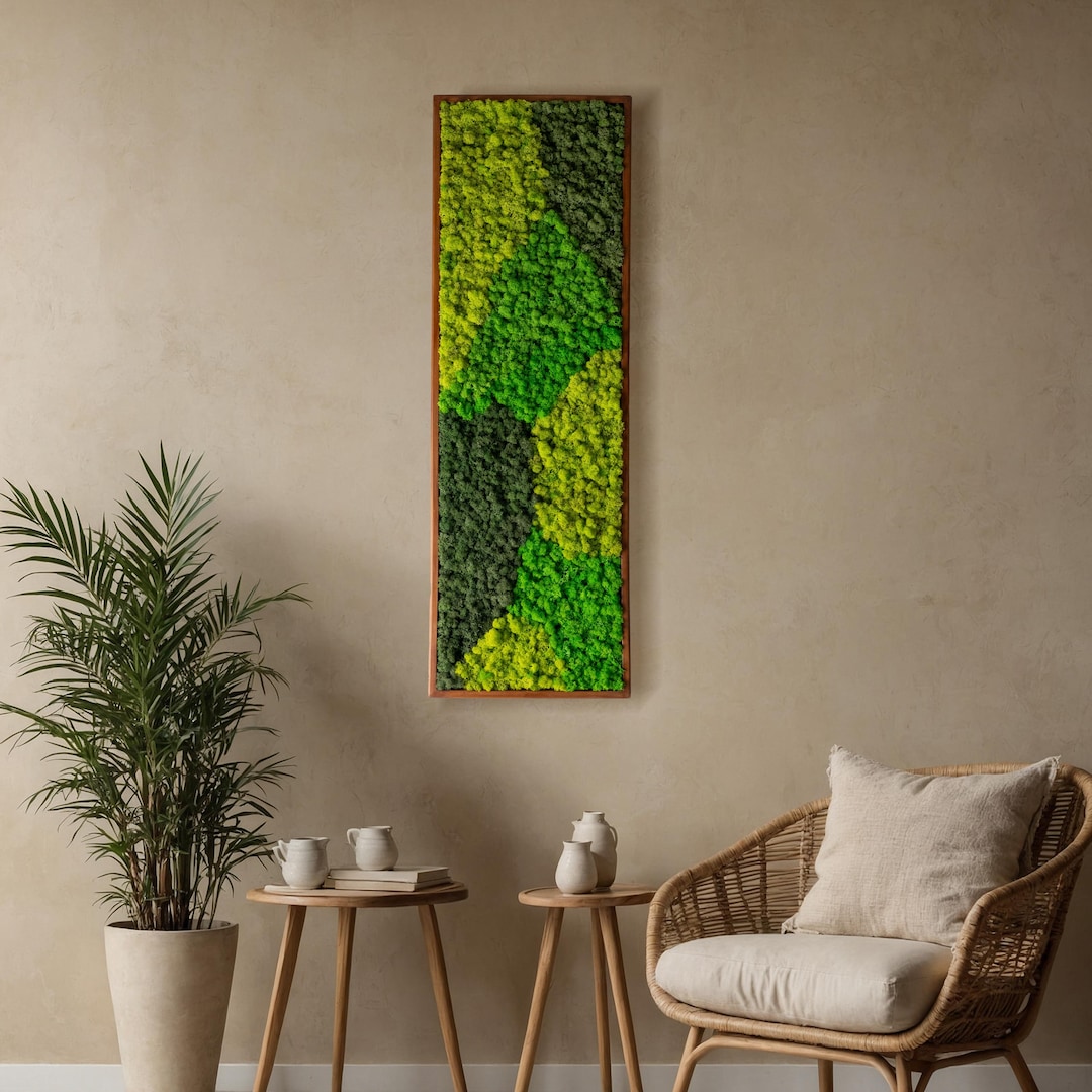 Reindeer Moss Wall Art, Handcrafted Wood Frame, Preserved Green Moss ...