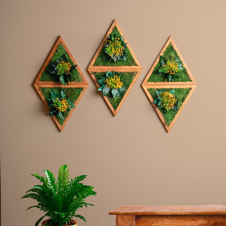 Triangle Preserved Moss Wall Decor: Geometric Boho Plant Art - Etsy