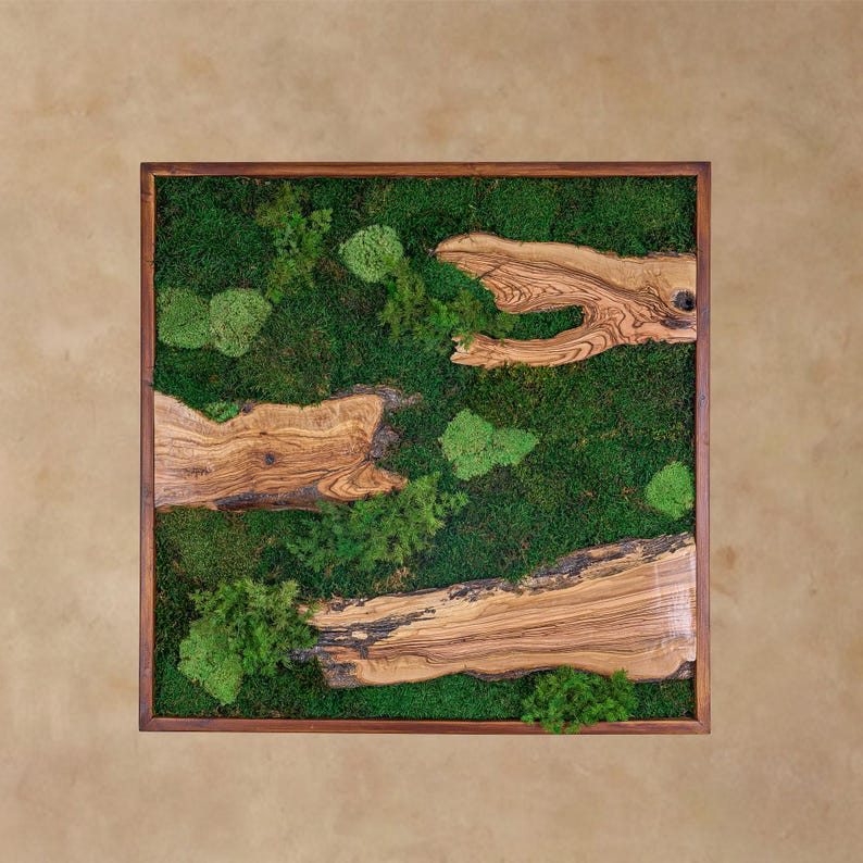 Olive Wood Framed, Preserved Moss Wall Art: Eco-friendly Biophilic ...