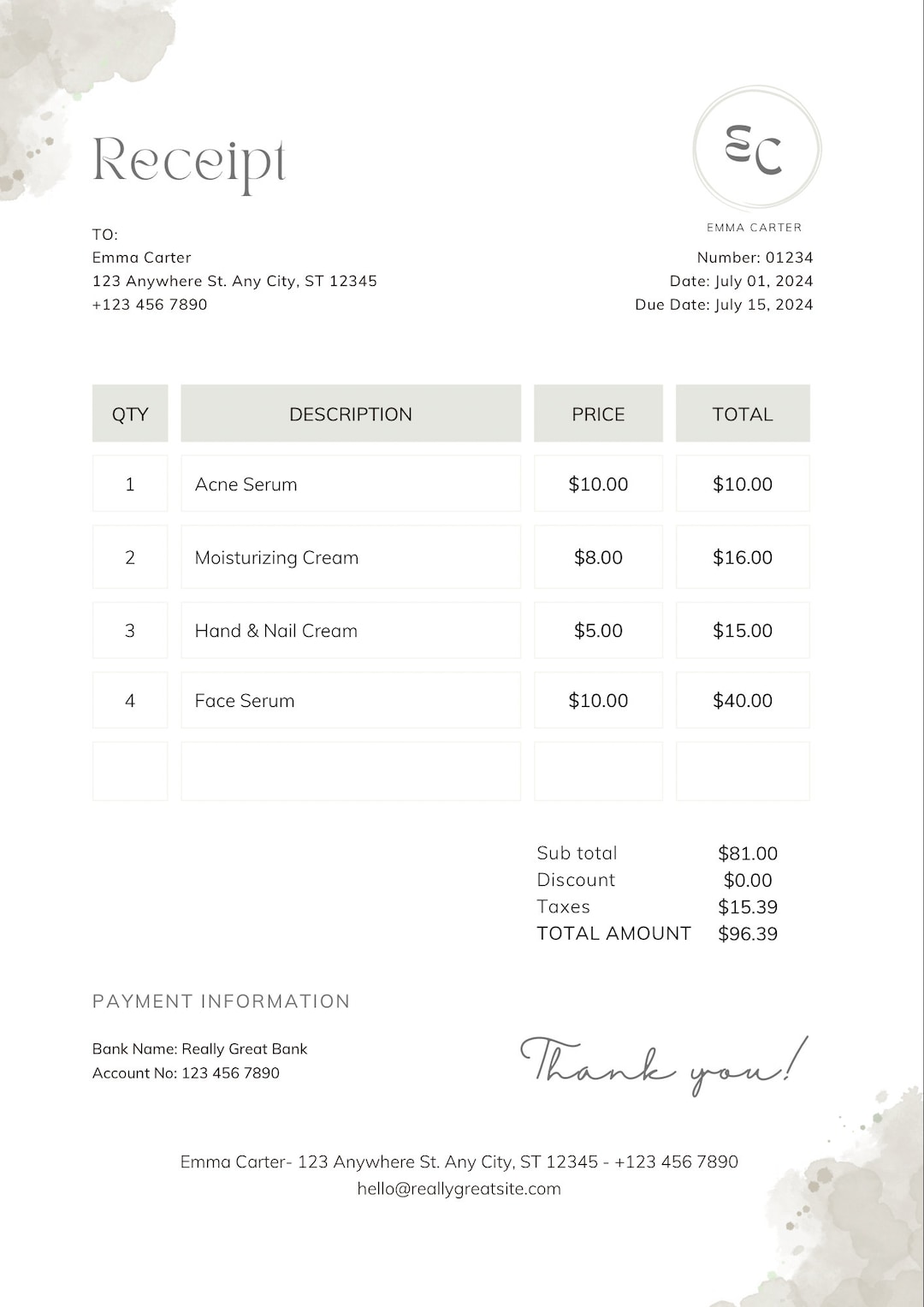 Receipt Template - Etsy