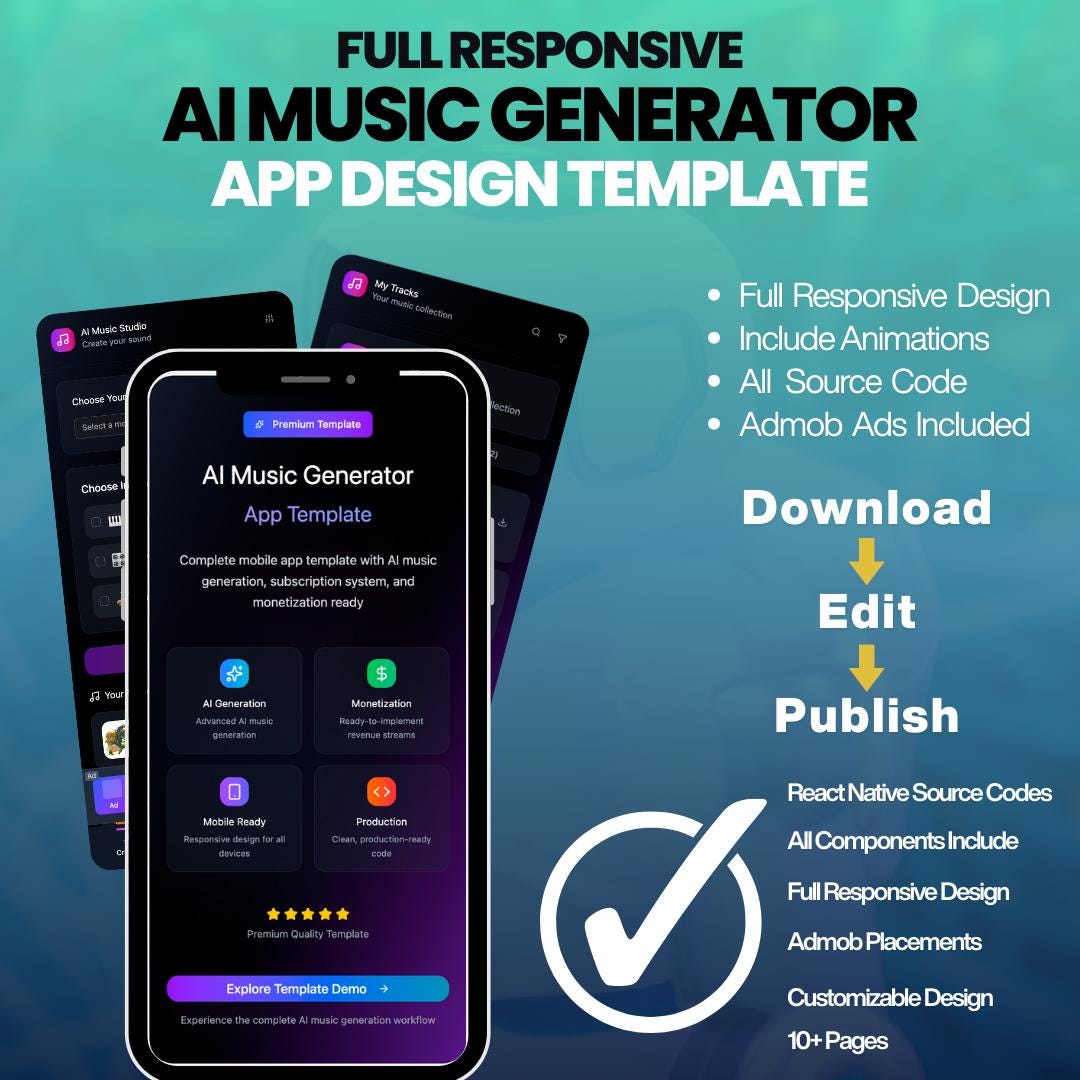 AI Music Generator App Template: React Native Animated UI, Admob Ready ...