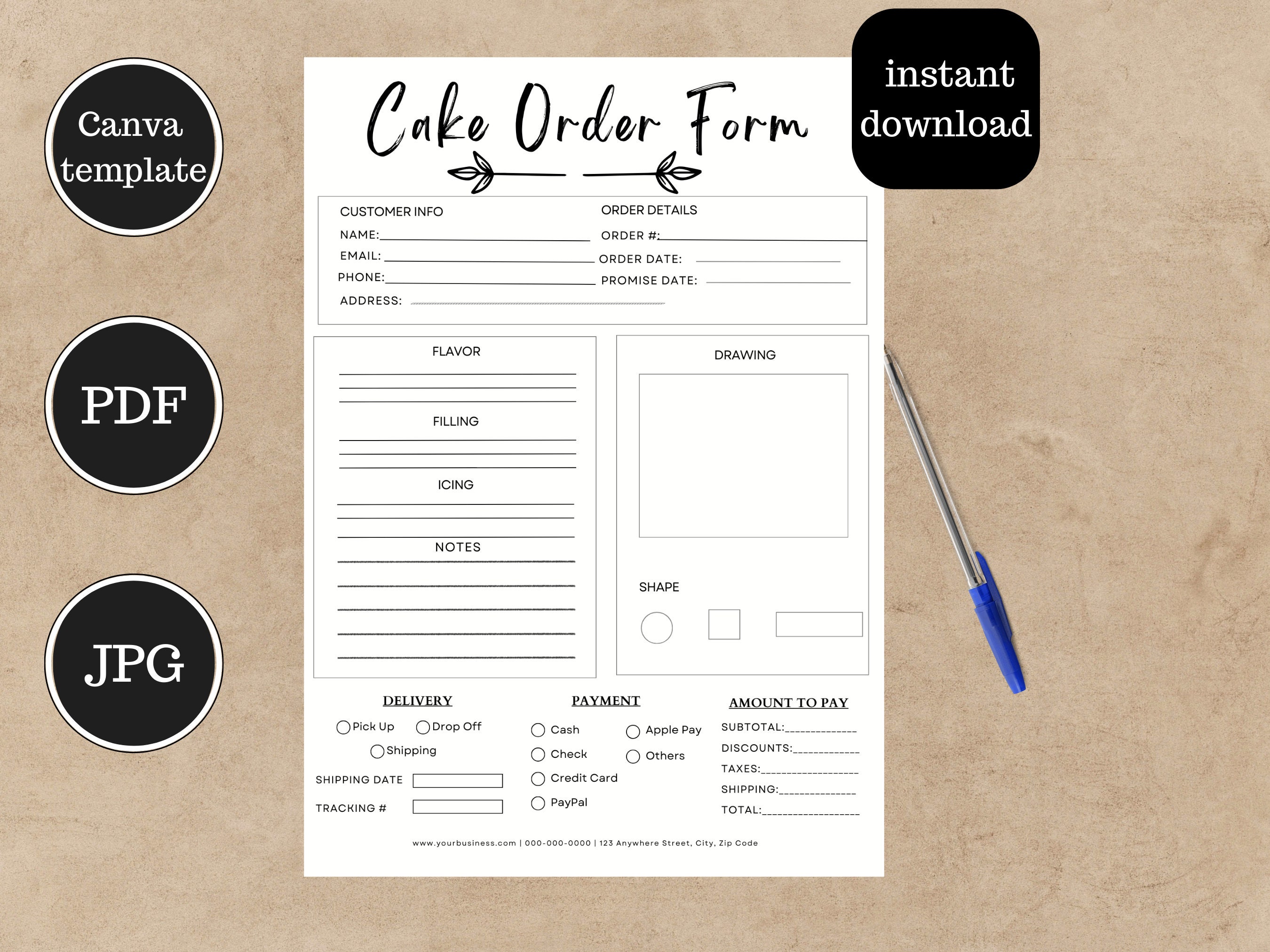 Personalized Cake Order Form Template Editable Canva Order Form ...