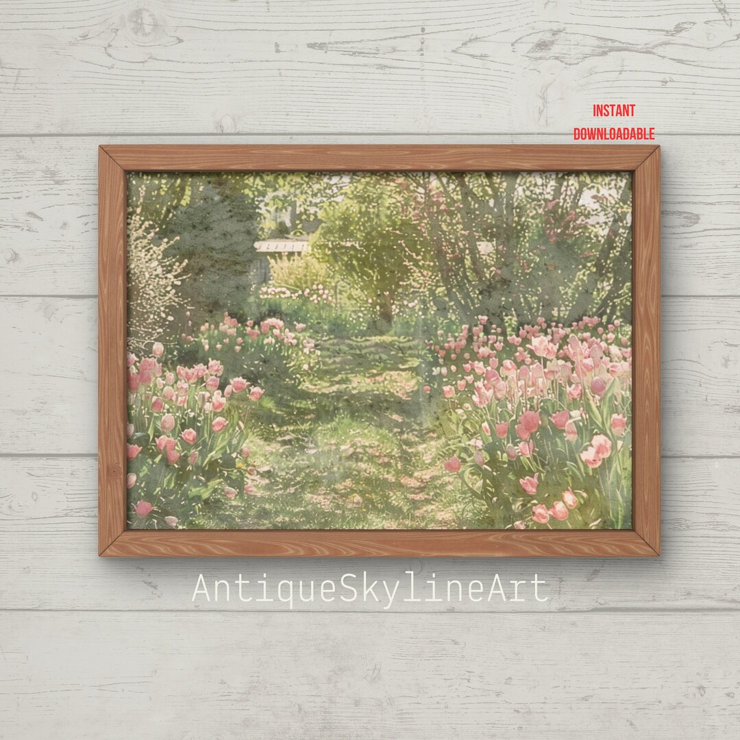 Printable Vintage Spring Landscape Painting, Oil Painting Print, Soft ...