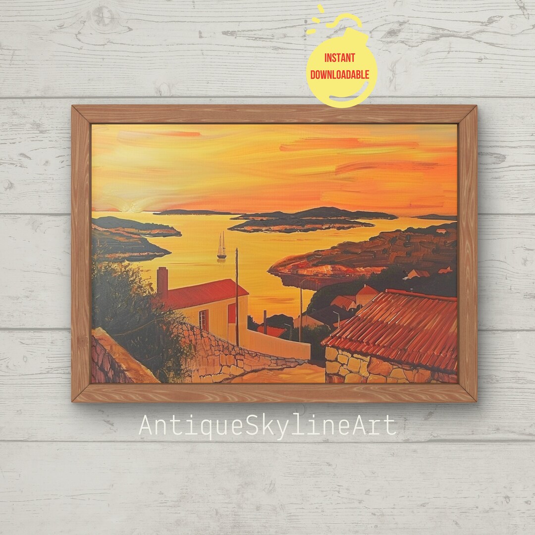 Lake Sunset Art Print Vintage PRINTABLE Wall Art Oil Painting Print ...