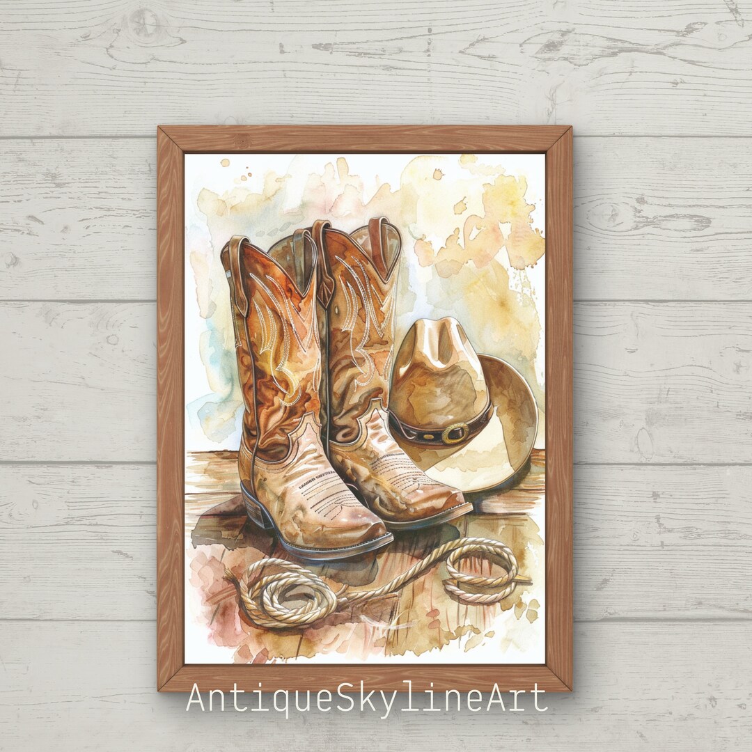 Cowboy Boots Wall Art, Printable Wall Art, Cowboy Boots With Hat ...